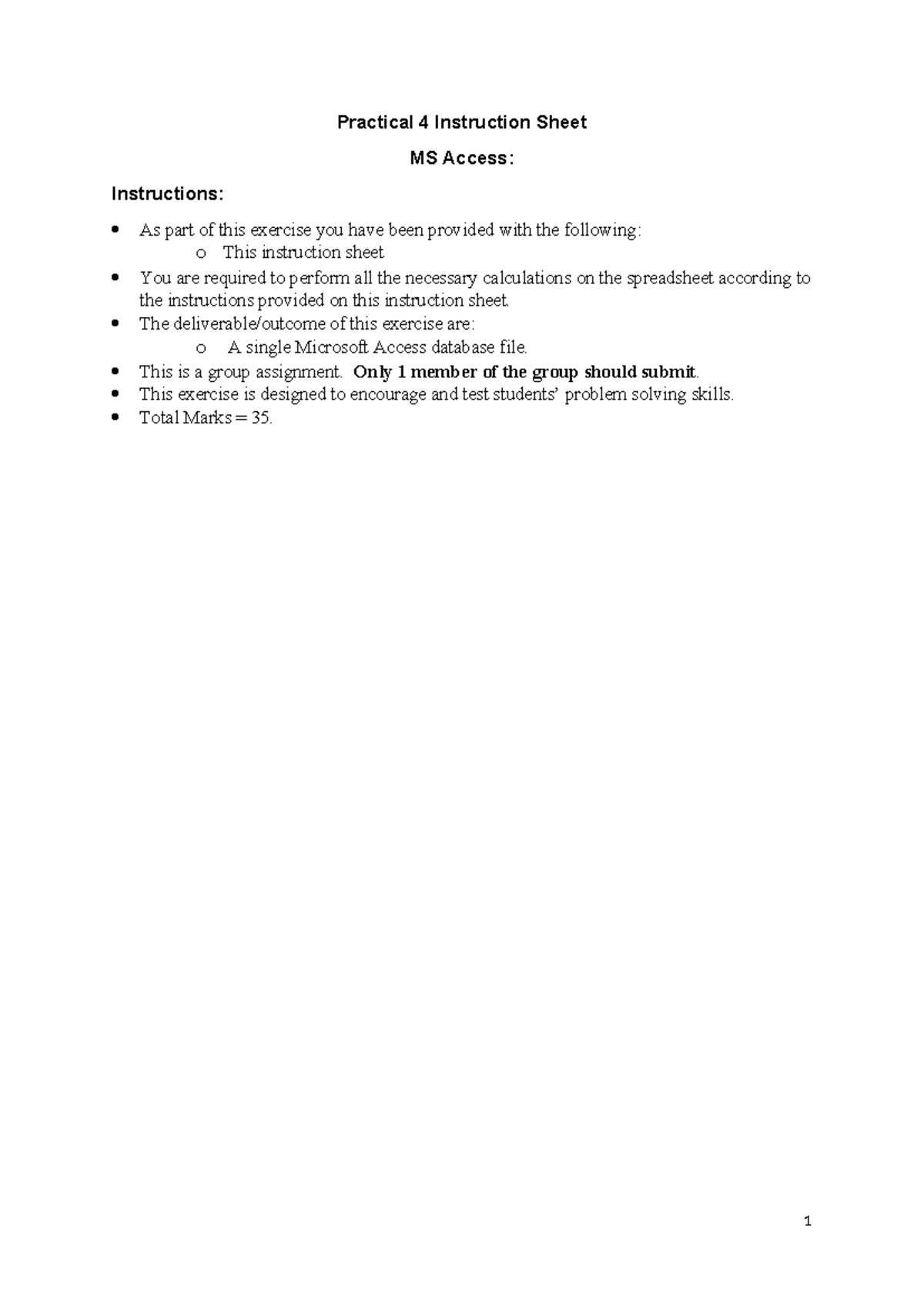 Practical 4 Instructions - Practical 4 Instruction Sheet MS Access ...
