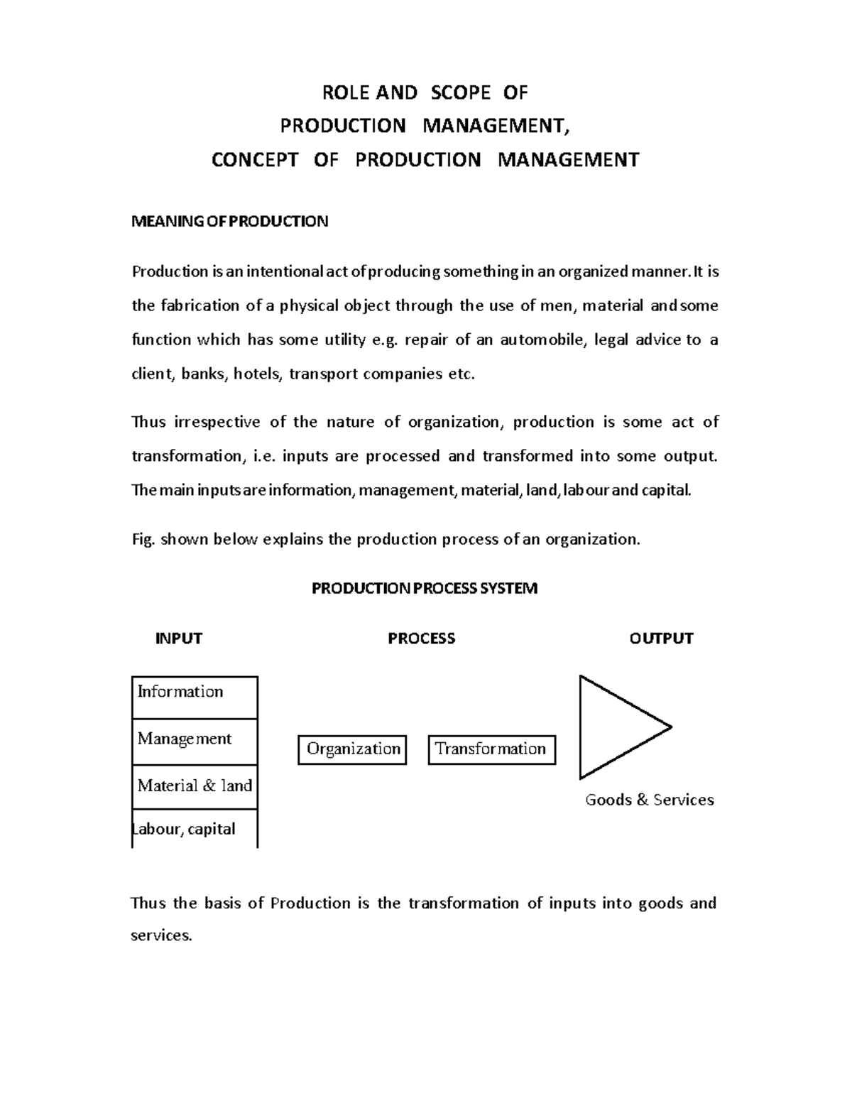 ROLE AND Scope OF Production Management FOR PDF - Organization ...