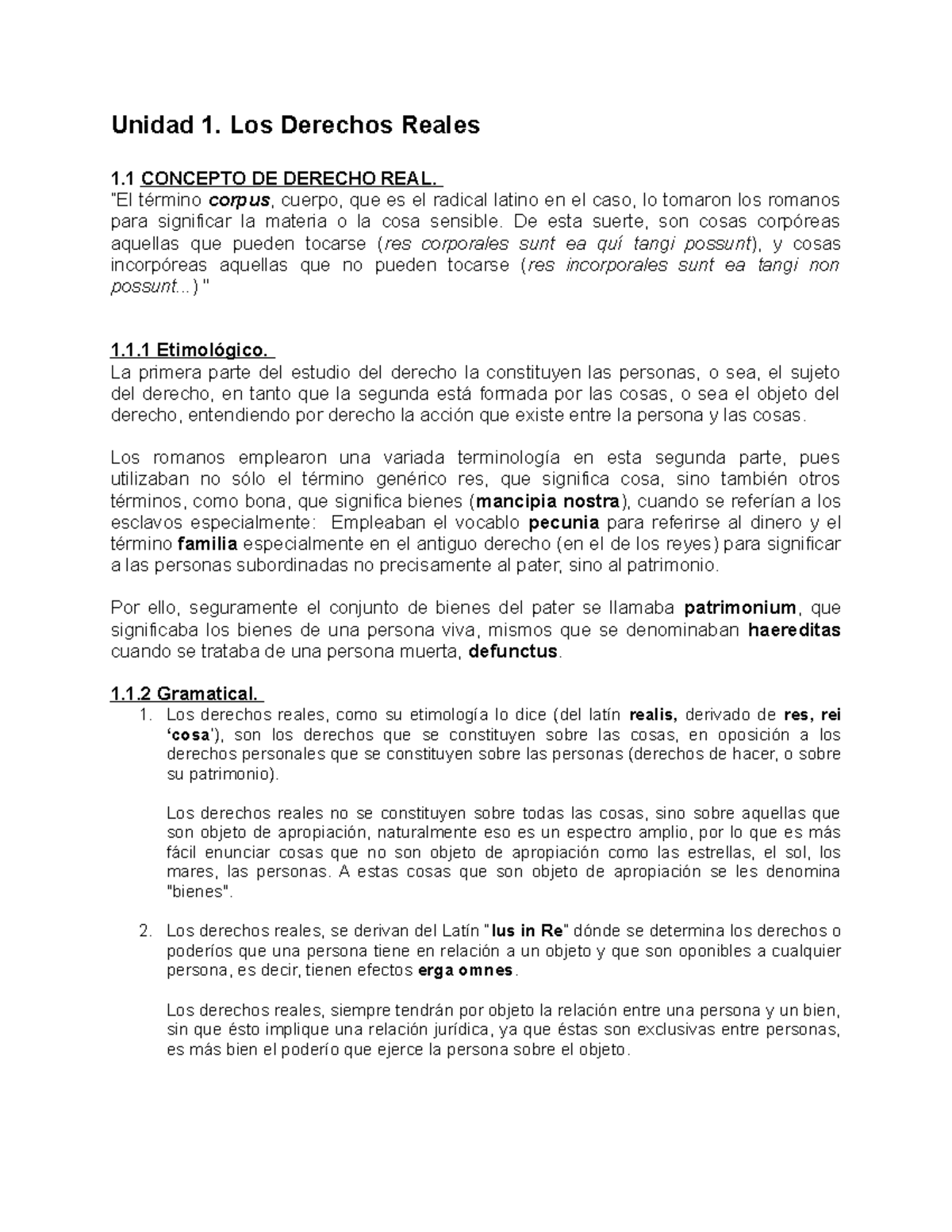 Bienes y Derecho Reales Unidad 1. Los Derechos Reales - Unidad 1. Los ...