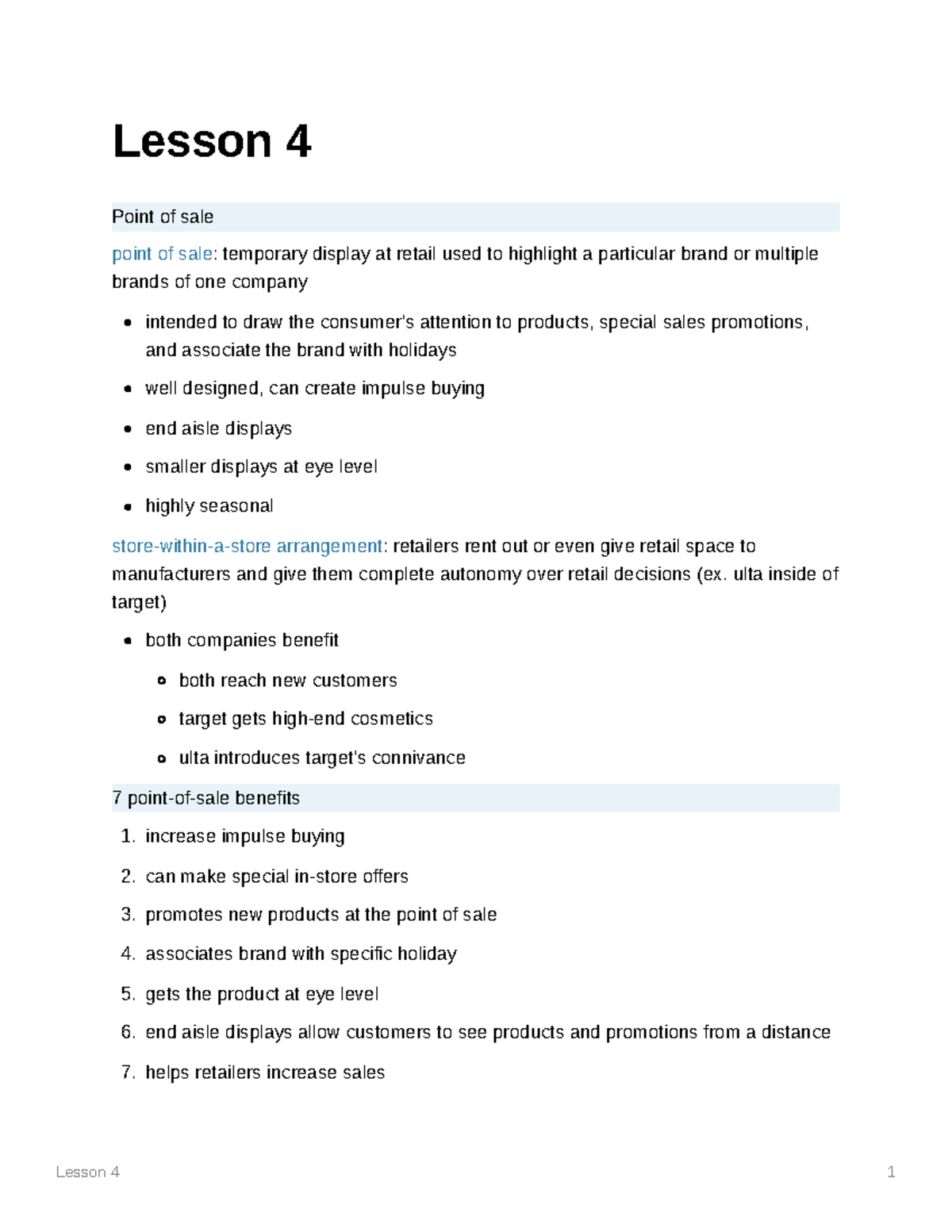 Lesson 4 - Lesson 4 Point of sale point of sale: temporary display at ...