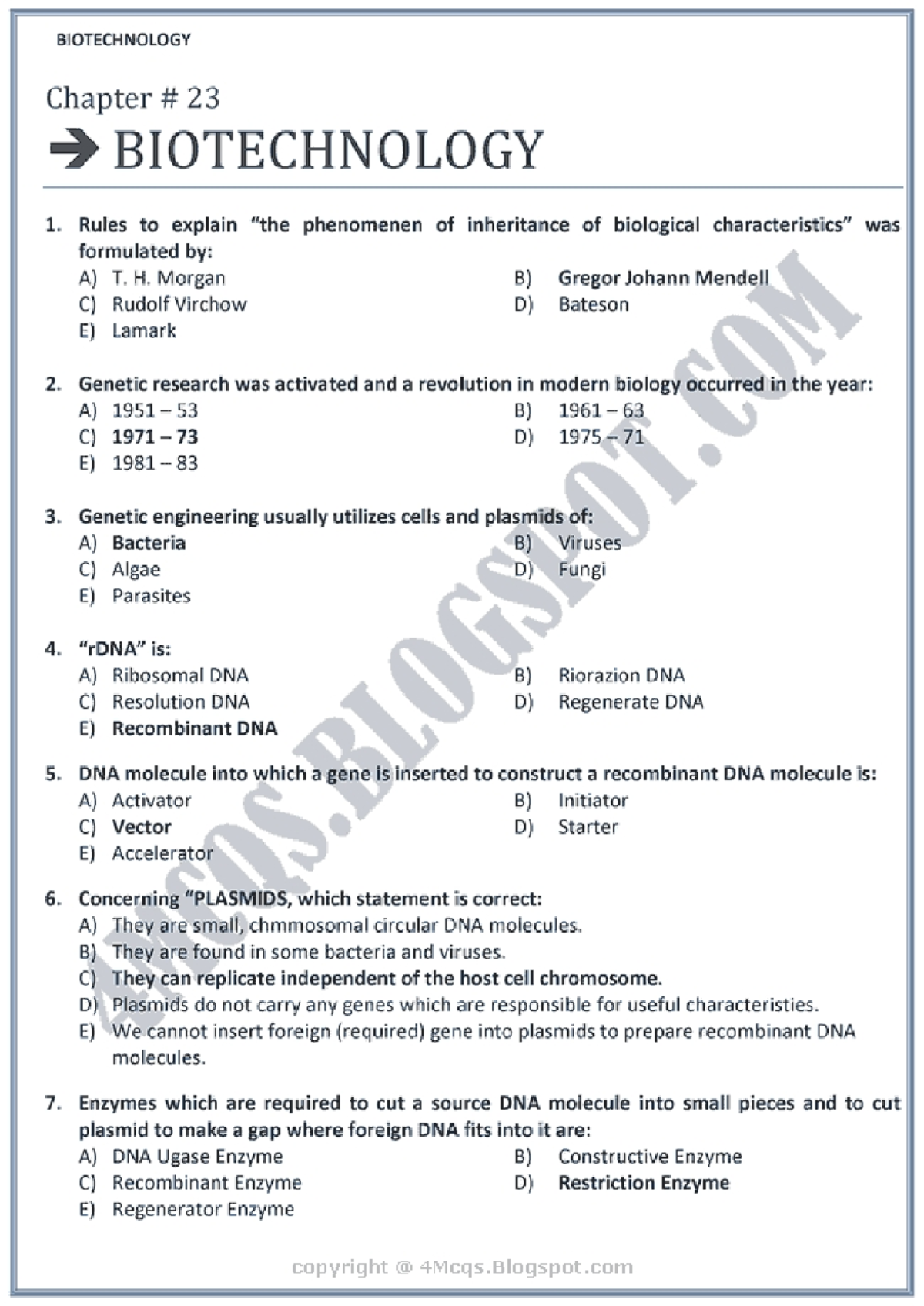 I-Biotechnology-Mcqs - Chemistry - Studocu