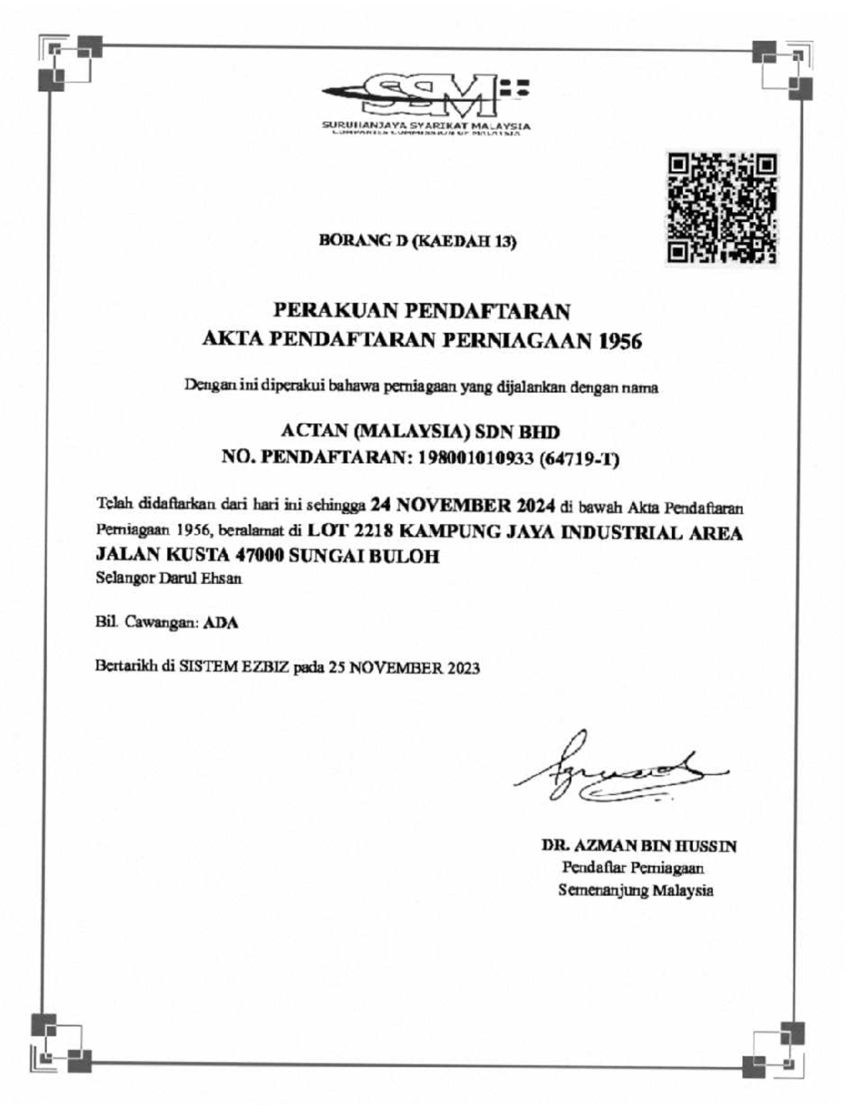 Actan Malaysia SSM - Law - Studocu