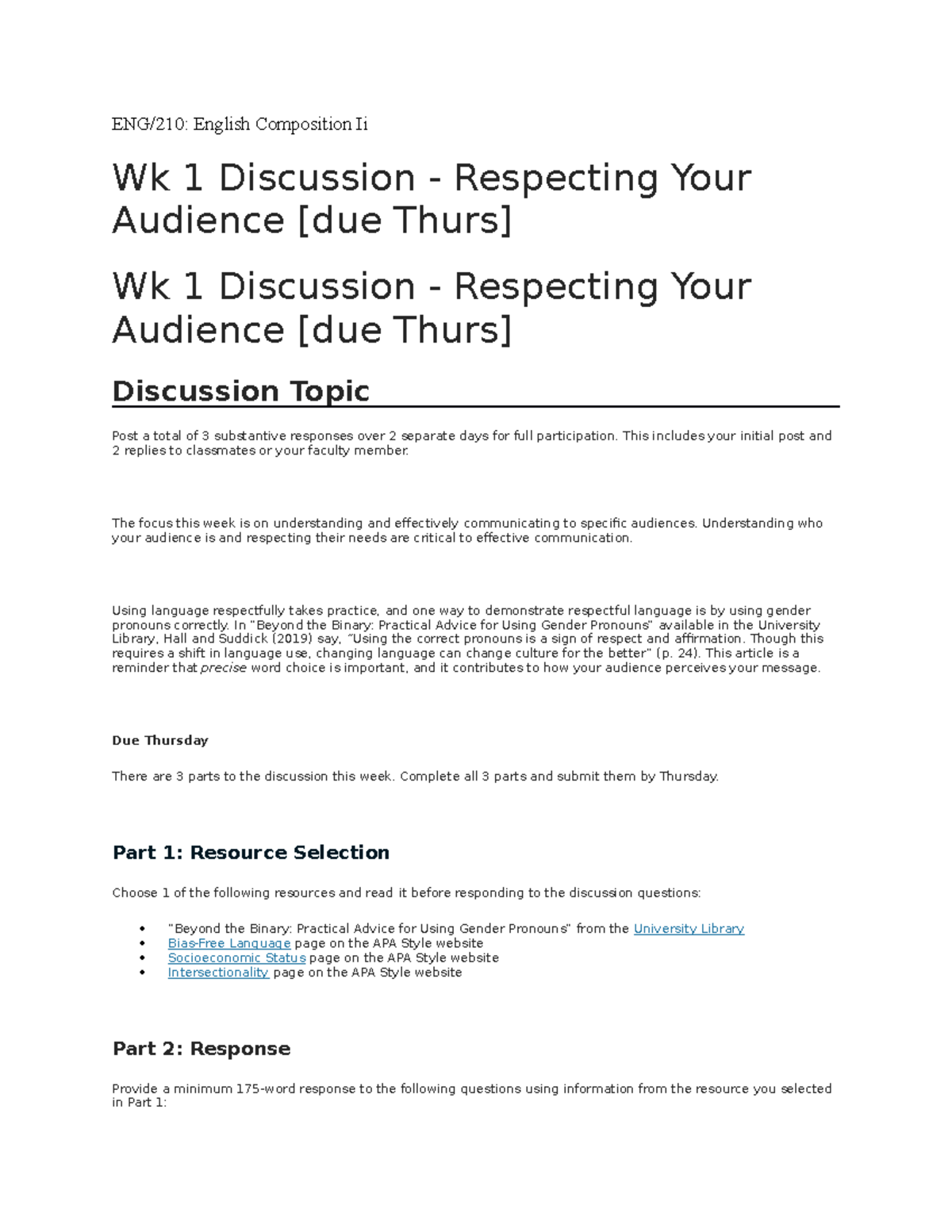 Eng 2 Week 1 Discussion - ENG/210: English Composition Ii Wk 1 ...