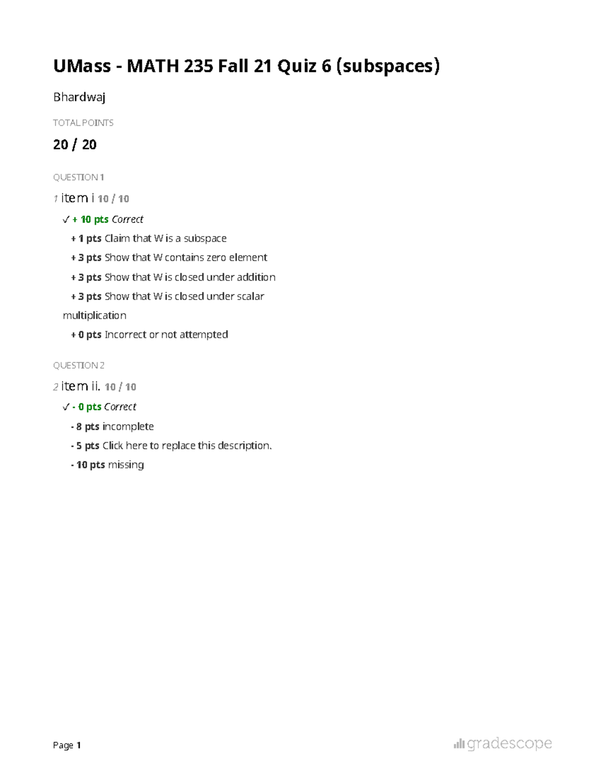 235 Q6 - Linear Algebra Quizzes - F21 - UMass - MATH 235 Fall 21 Quiz 6 ...