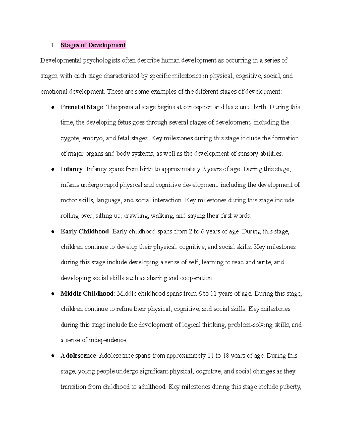 Notes On Dev. Psych Part3 - Stages of Development: Developmental ...