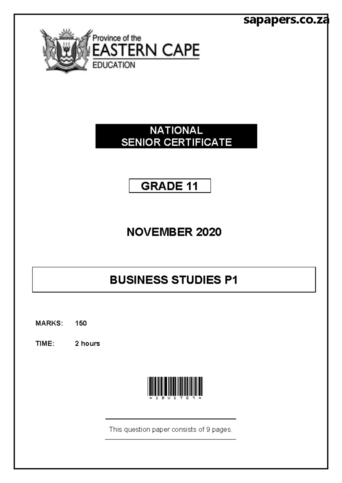 BSTD GR 11 P1 QP 2020 D - This is a question paper - NATIONAL SENIOR ...