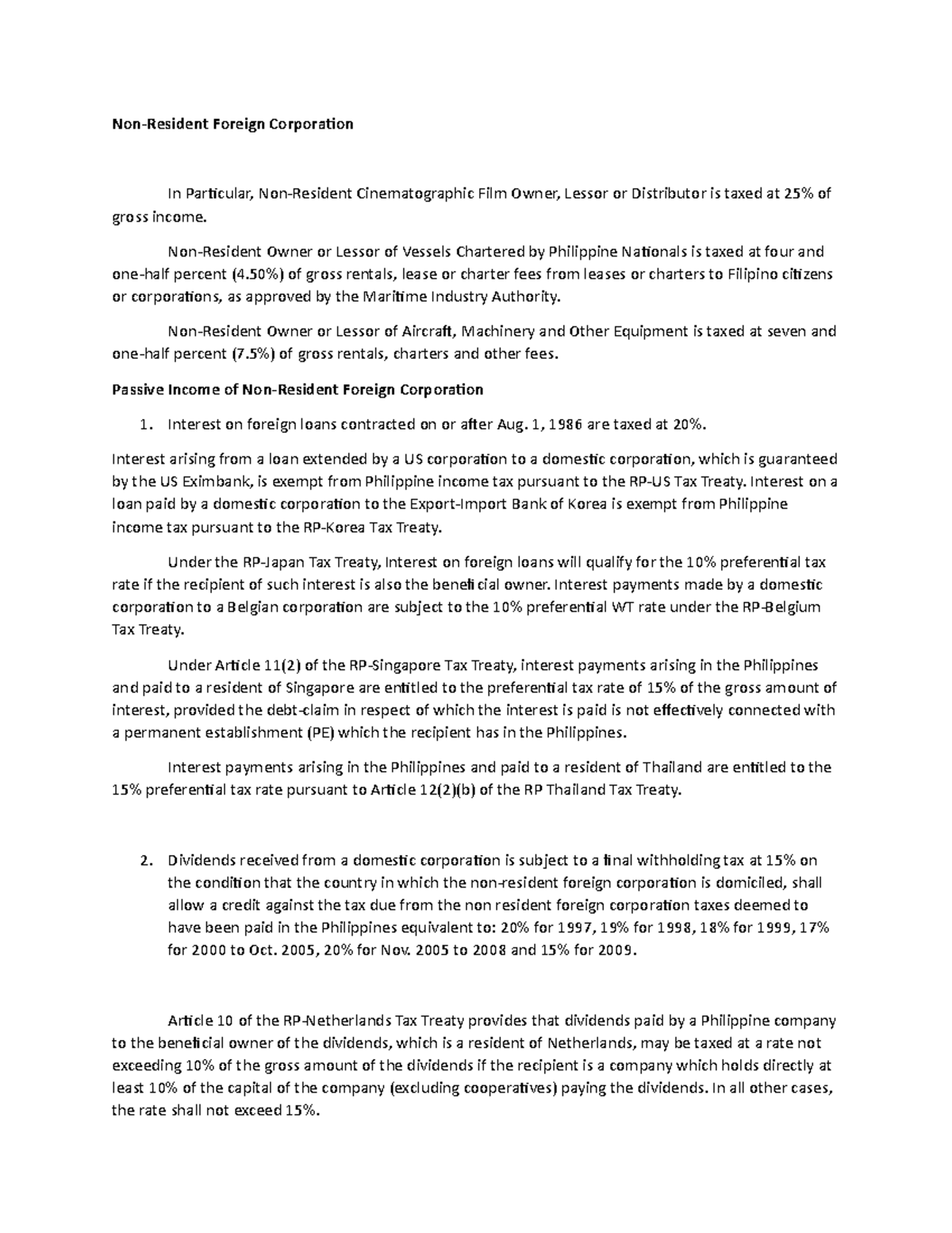 Non-Resident Foreign Corporation - Non-Resident Owner or Lessor of ...