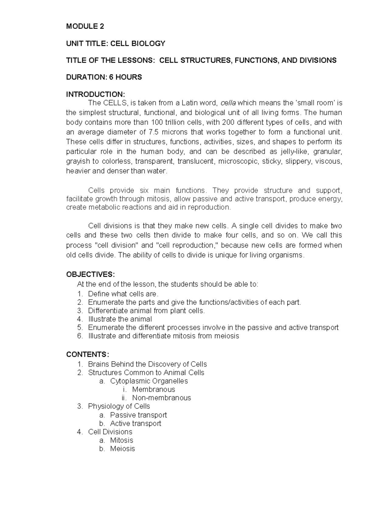 Module 2 HUM REP Cells - hshdhdoqujdqpofpkqpFP - MODULE 2 UNIT TITLE ...