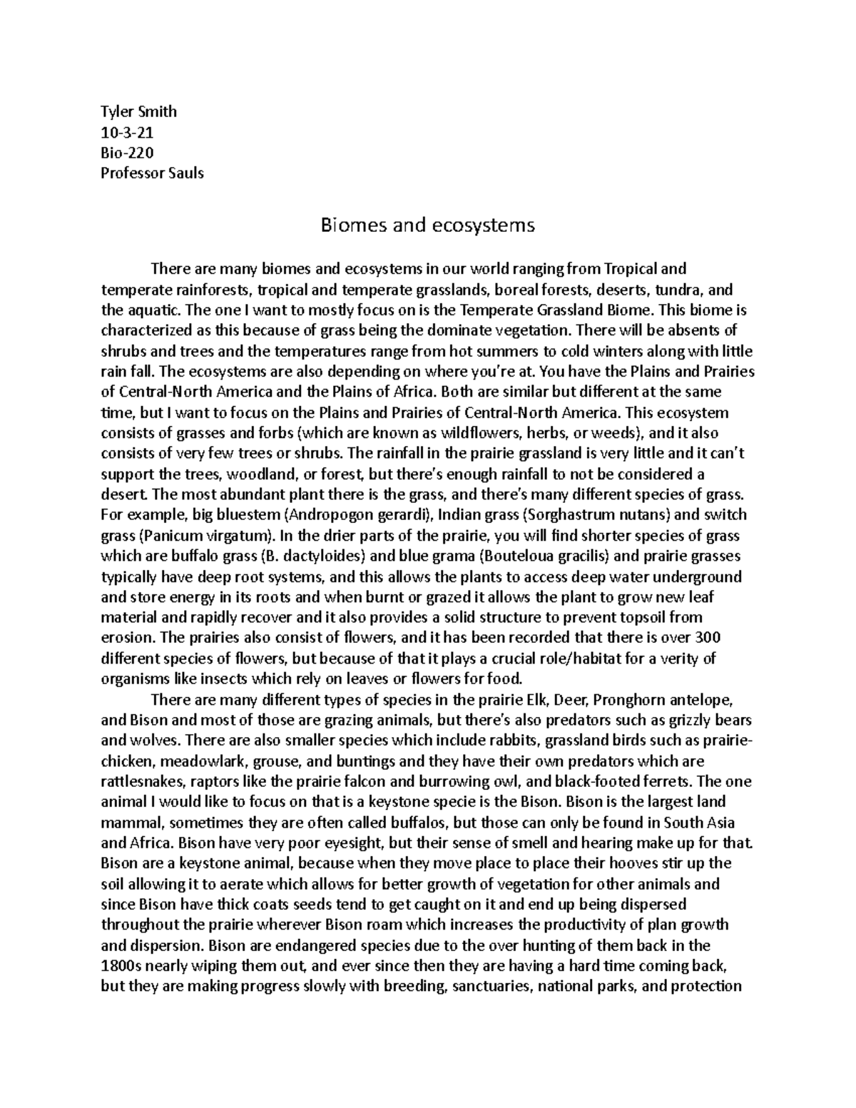 Essay Biomes:ecosystems - Tyler Smith 10-3- Bio- Professor Sauls Biomes ...