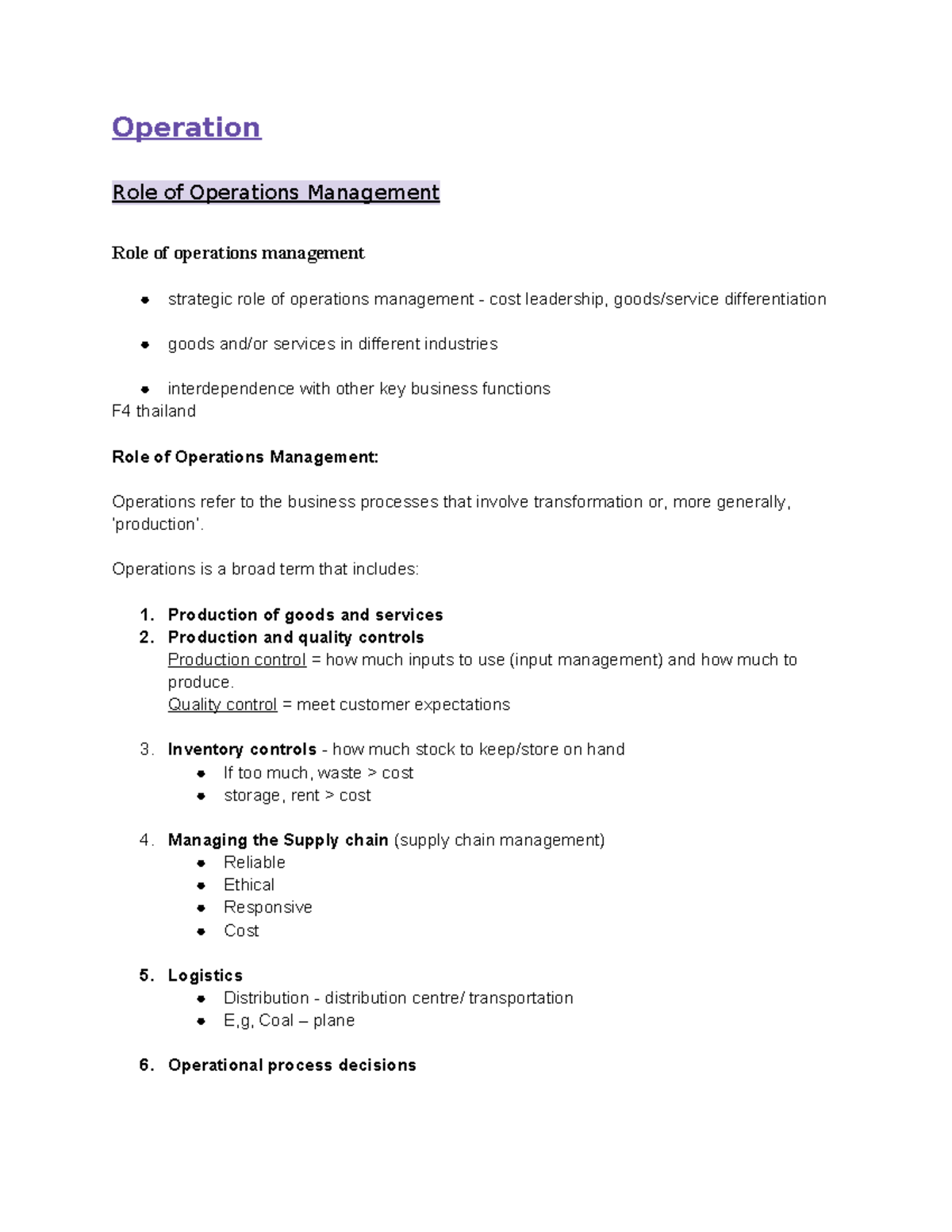 Business std 12 - operations - Operation Role of Operations Management ...
