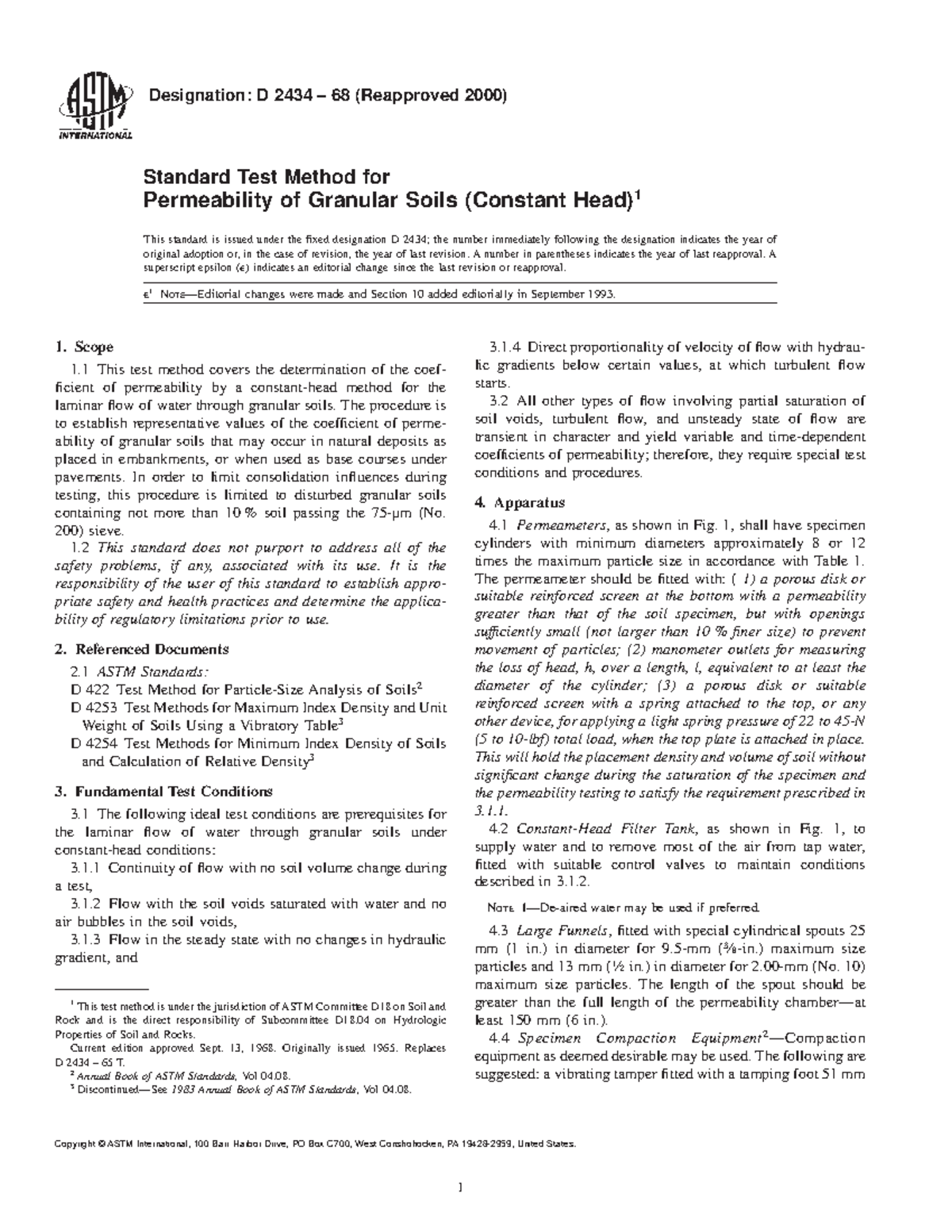 ASTM-D-2434 - Norma Perebalidad para suelos Granulares - Designation: D ...