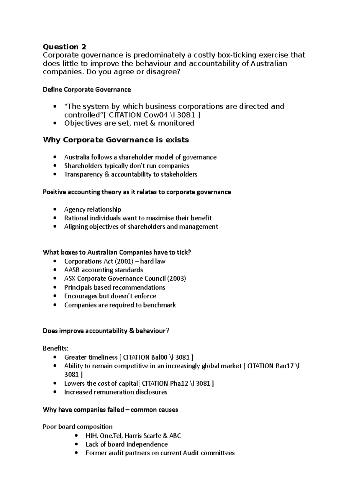 Presentation Draft - Question 2 Corporate governance is predominately a ...