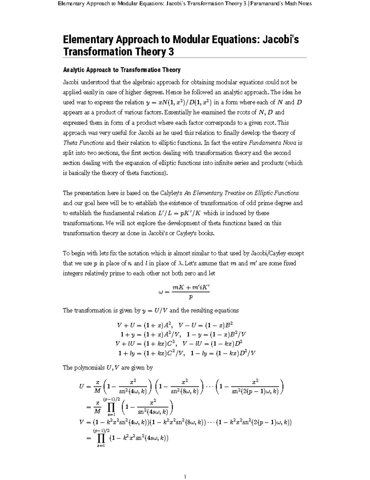 2011 10 Elementary Approach To Modular Equations Jacobis Transformation