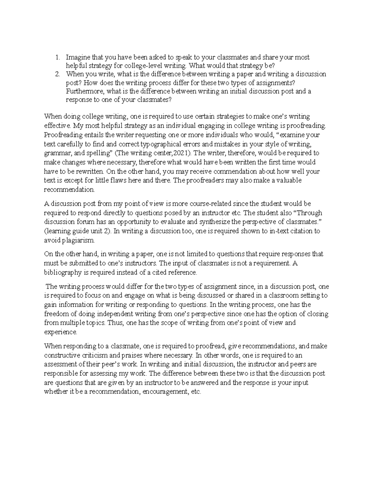 Dicussion post 2 UNIV - Discussion Forum - Imagine that you have been ...