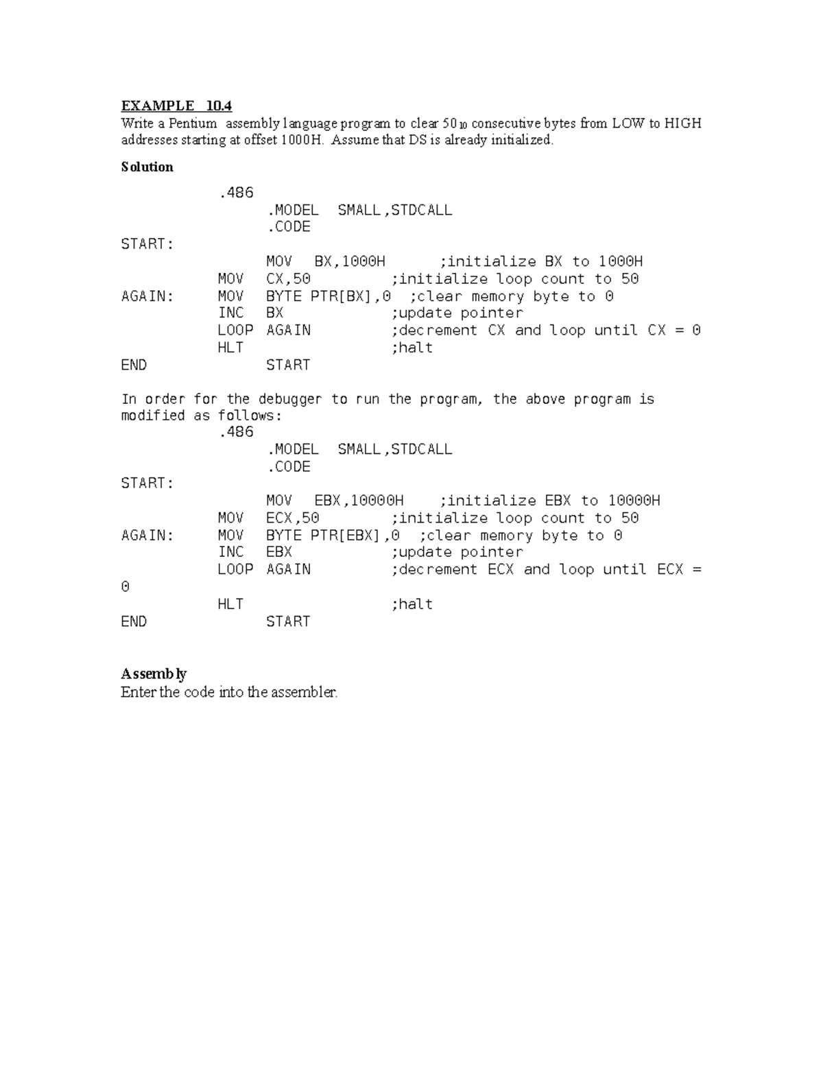 Ex10.4 - Solution - EXAMPLE 10. Write a Pentium assembly language ...