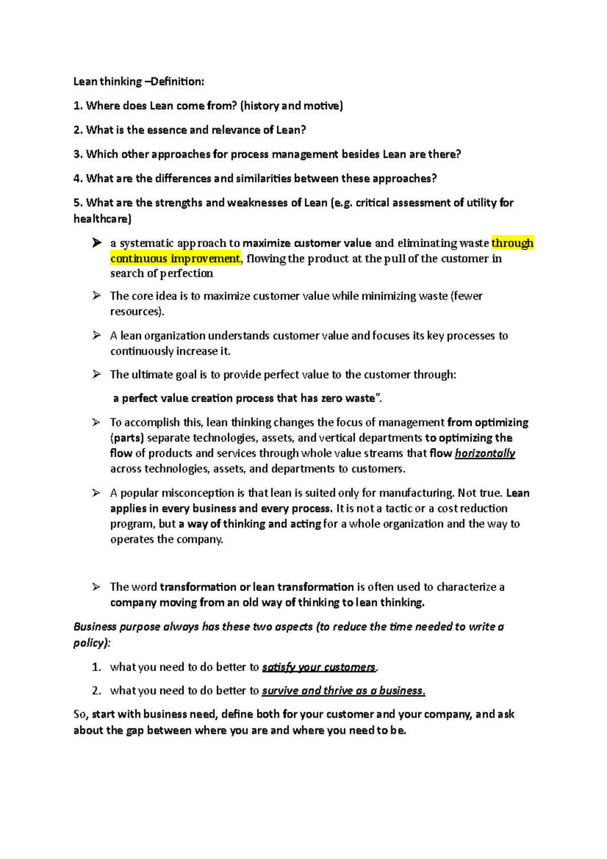 Week 2- lean Thinking - Lean thinking –Definition: Where does Lean come ...