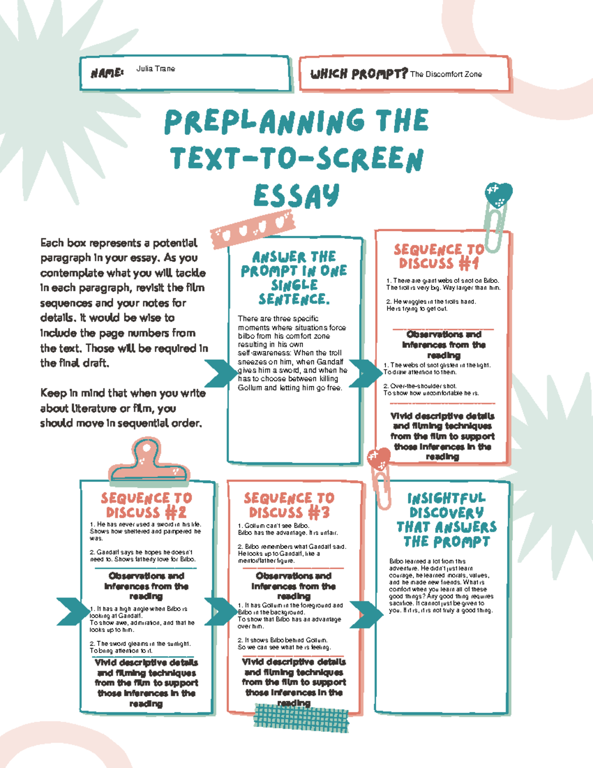 Preplanning the essay-4 - Preplanning the text-to-screen essay Each box ...