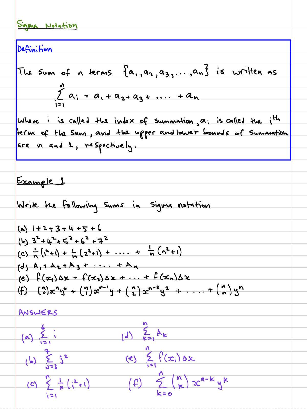 0 - Sigma Notation + Area Distance Problem - MAM1020F - Studocu