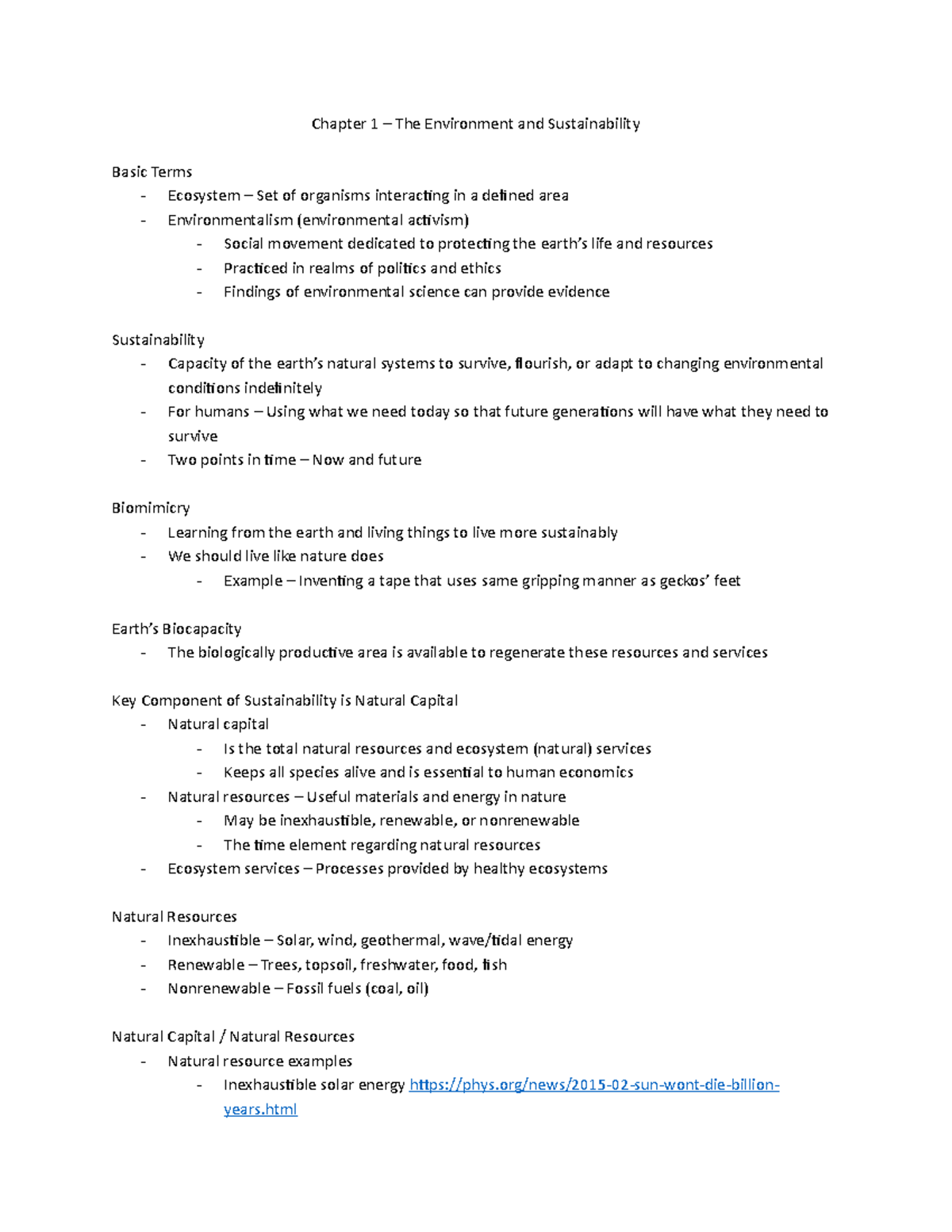 Chapter 1 - The Environment + Sustainability - Chapter 1 – The ...