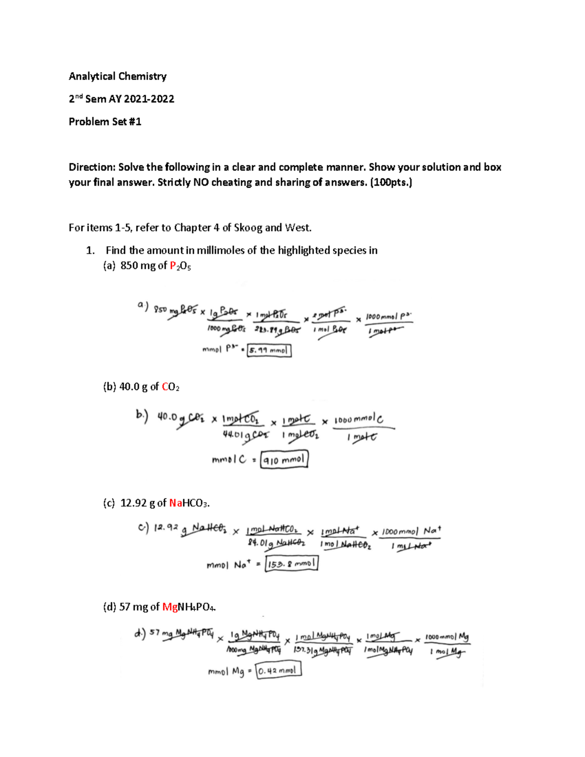Analytical Chemistry PS1 - Analytical Chemistry 2 nd Sem AY 2021 ...