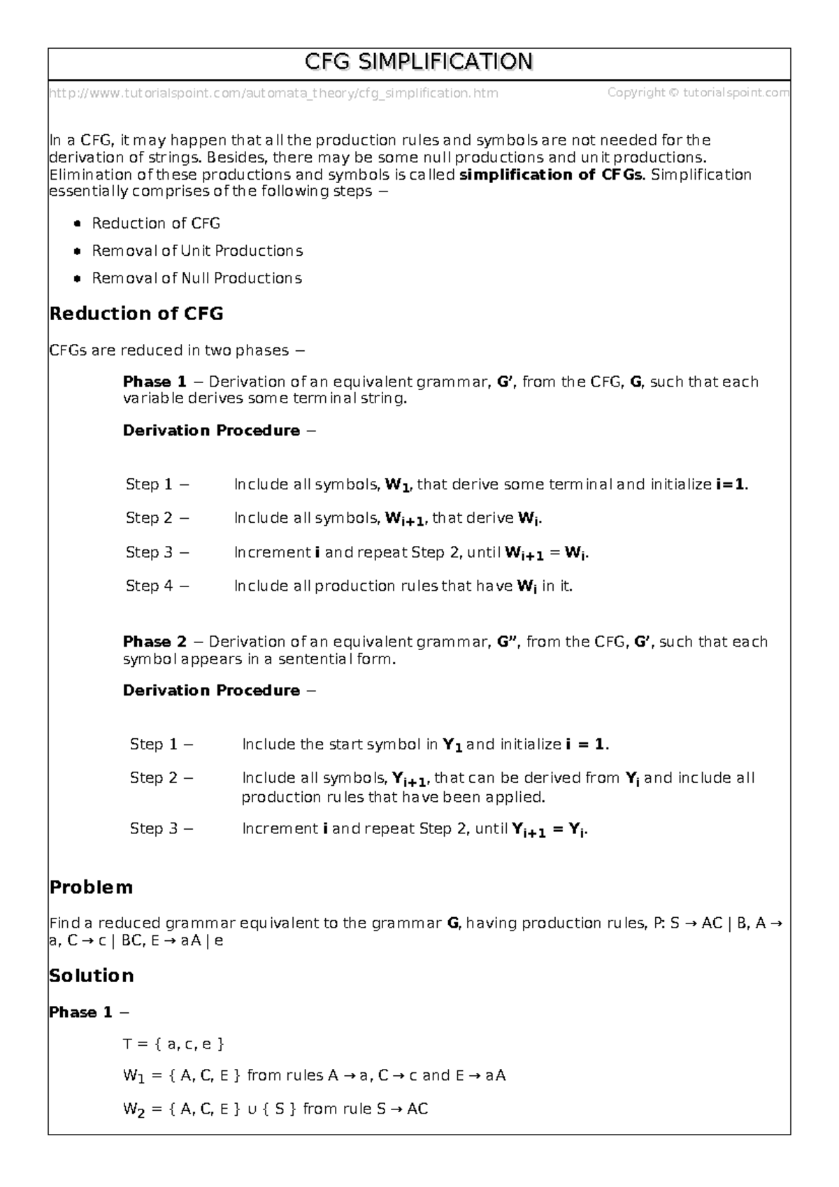Cfg simplification - tutorialspoint/automata_theory/cfg_simplification ...