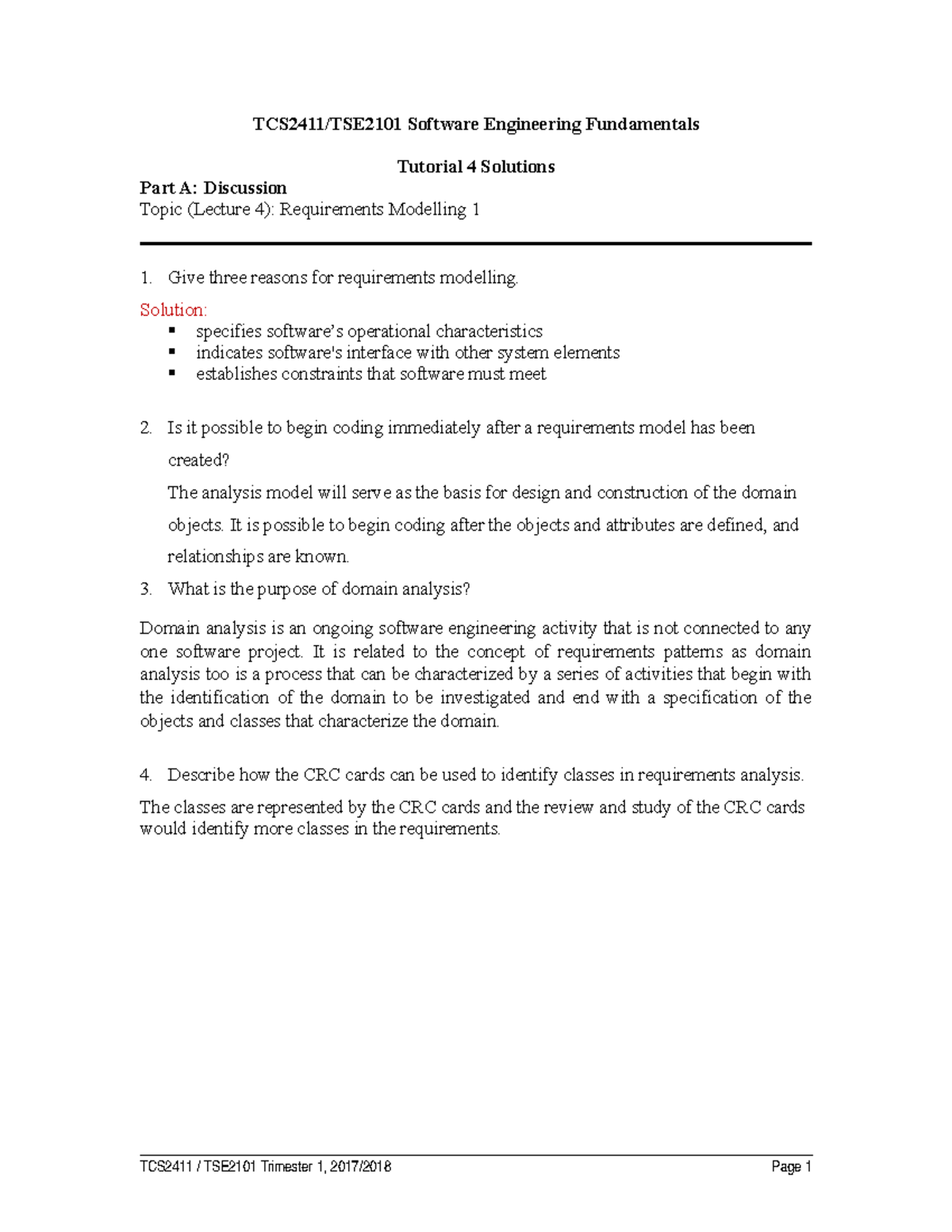 160329 Tut04 - solutions - Software Engineering Fundamentals Tutorial 4 ...
