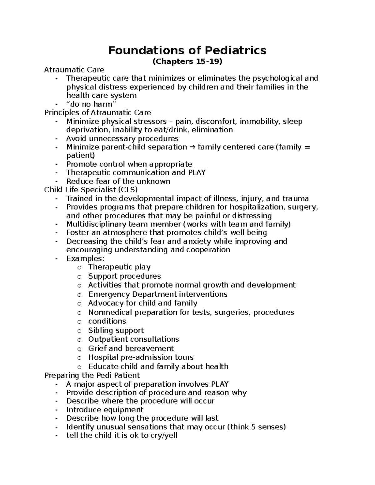 Foundations of Pediatrics - Foundations of Pediatrics (Chapters 15-19) Atraumatic Care ...