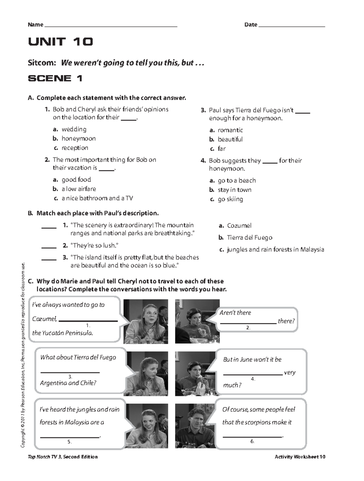 UNIT 10 TV Activity Worksheets - UNIT 10 Sitcom: We weren’t going to ...