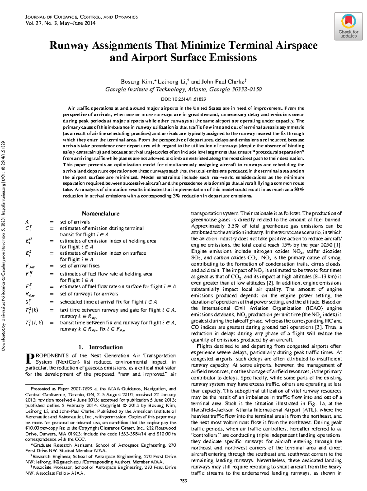 Paper 2 - Runway Assignments That Minimize Terminal Airspace and ...