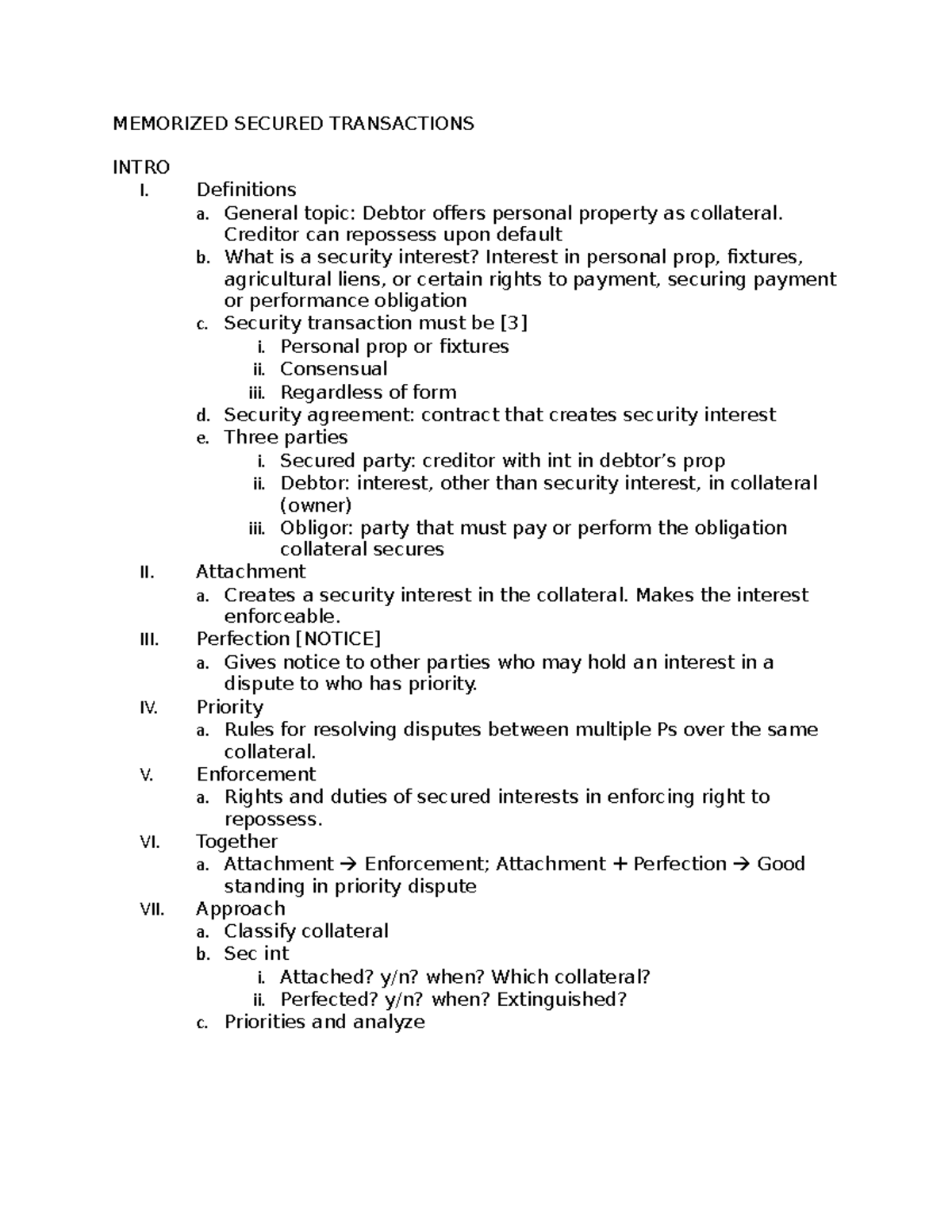Memorized Secured Transactions - MEMORIZED SECURED TRANSACTIONS INTRO I ...