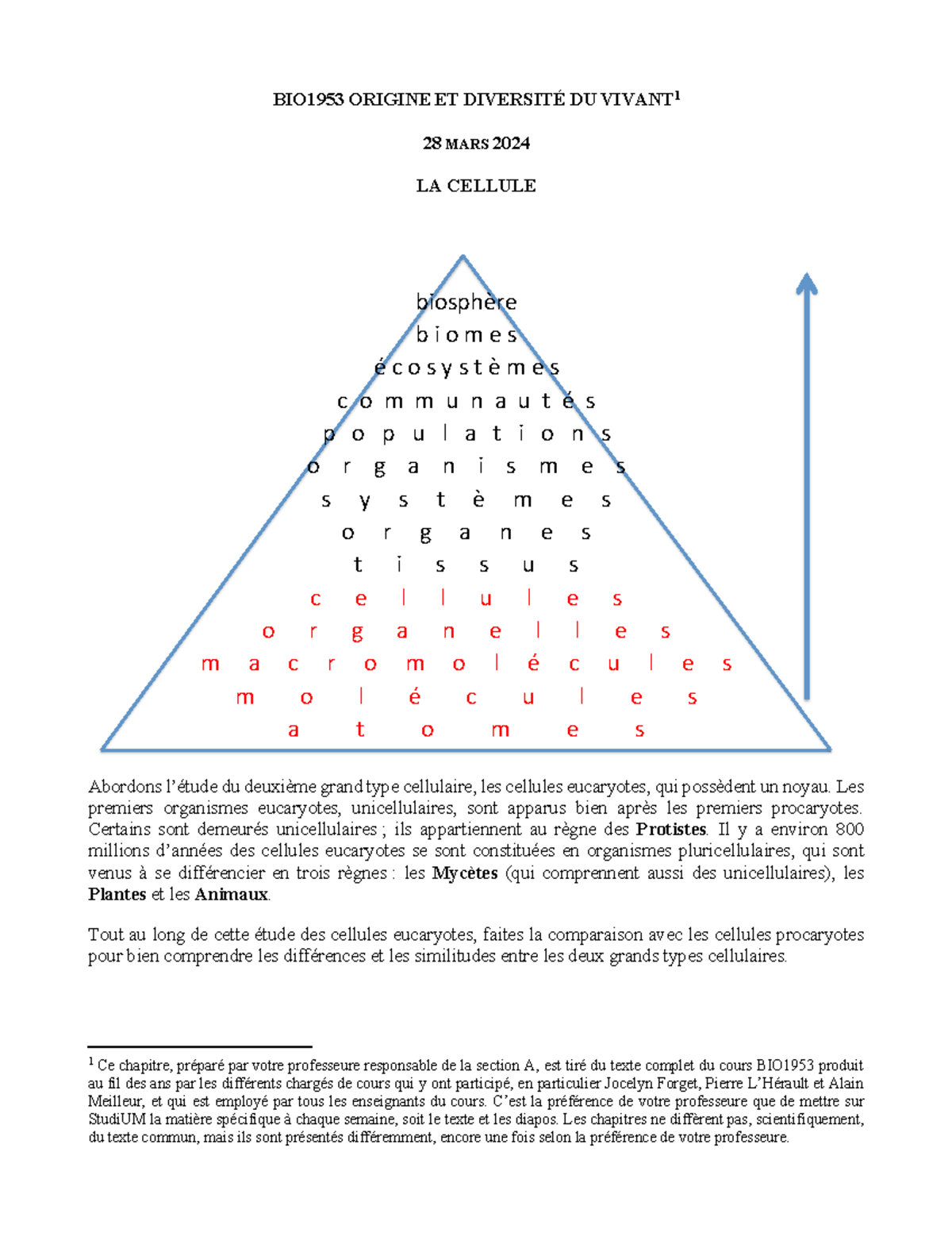 2024-03-28 Texte - nOTE DE COURS du cours bio udem - BIO1953 ORIGINE ET ...