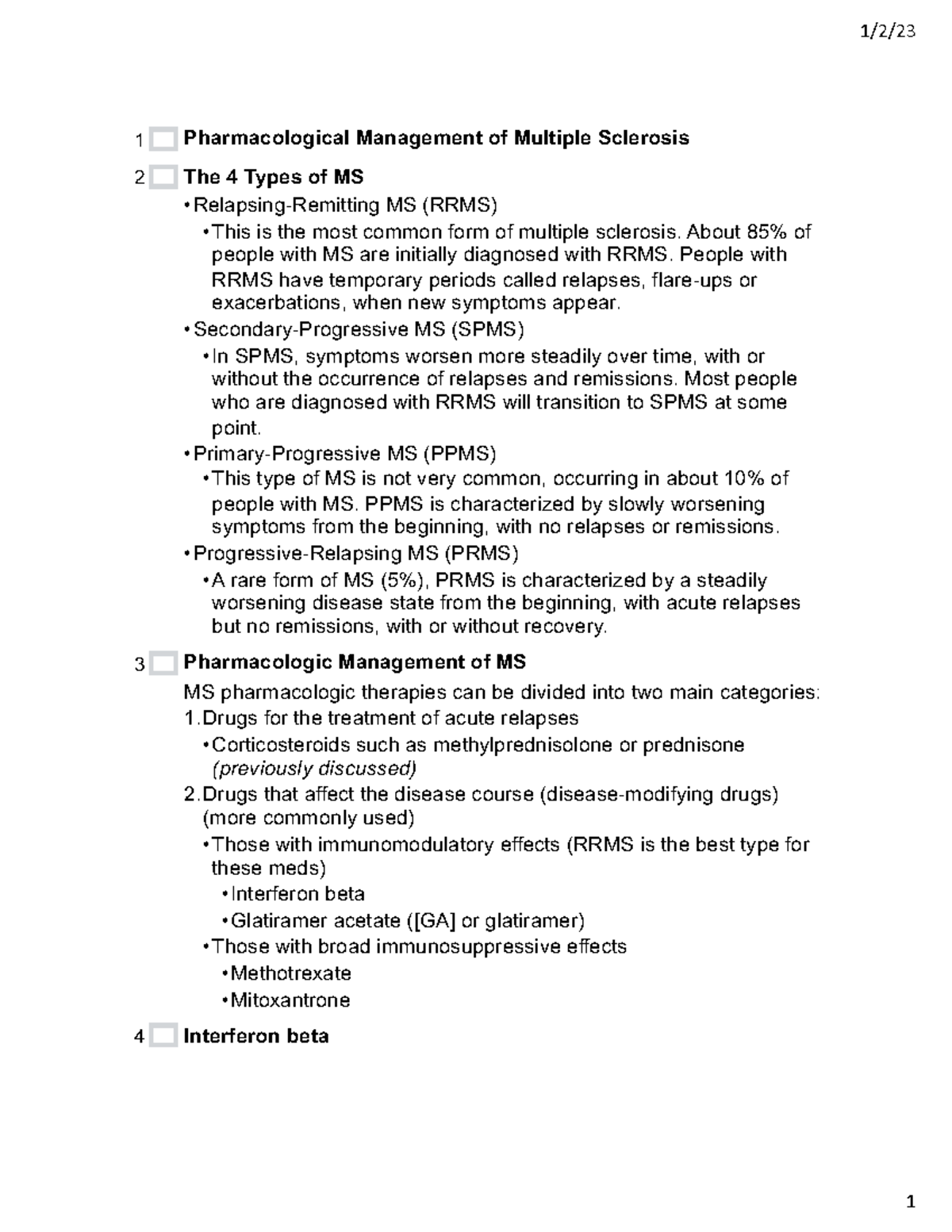 Multiple Sclerosis Management - 1/2/ 1 Pharmacological Management of ...
