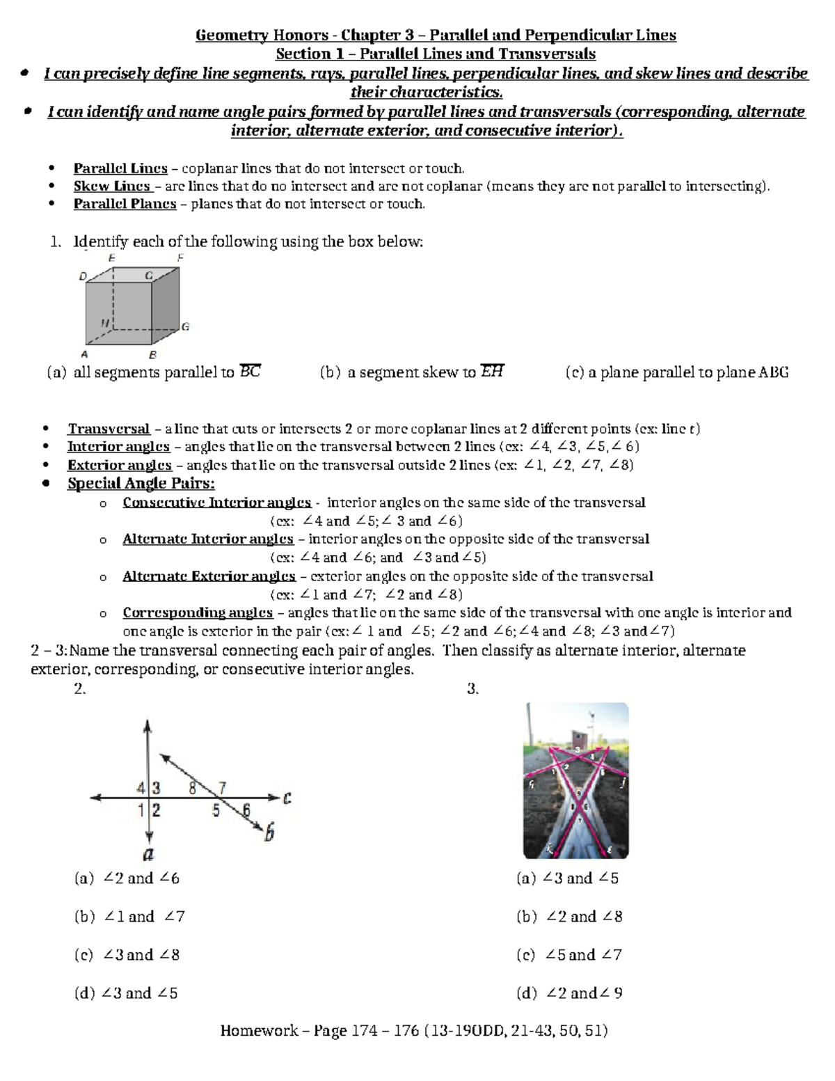 Chapter 3 notes - Geometry Honors - Chapter 3 – Parallel and ...
