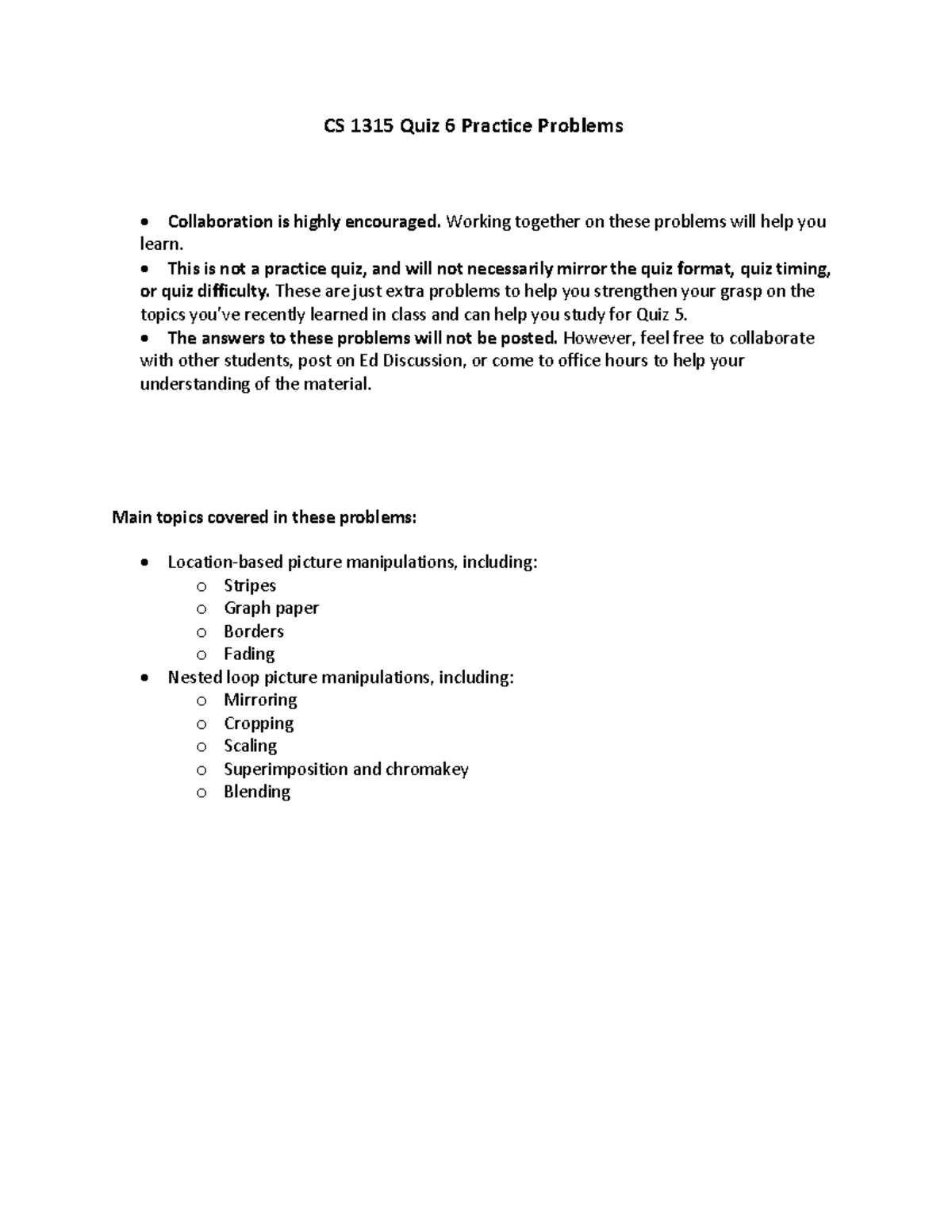 CS 1315 Quiz 6 Practice Problems - Studocu