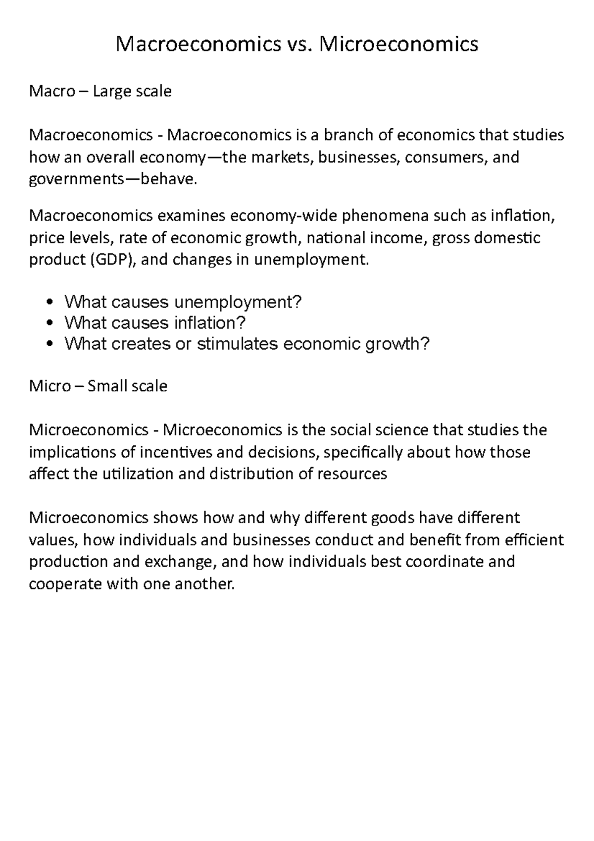 Macroeconomics vs. Microecnomics - Macroeconomics vs. Microeconomics ...