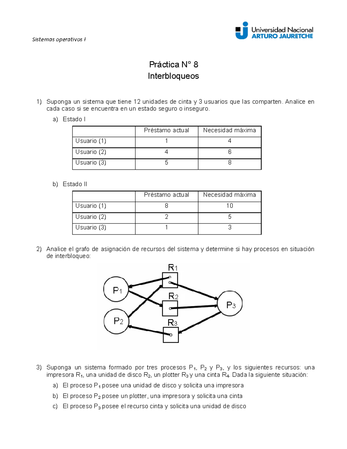 8-Práctica Nro 8 - Practicas sobre Interbloqueos. - Warning: TT: undefined function: 32 Sistemas ...