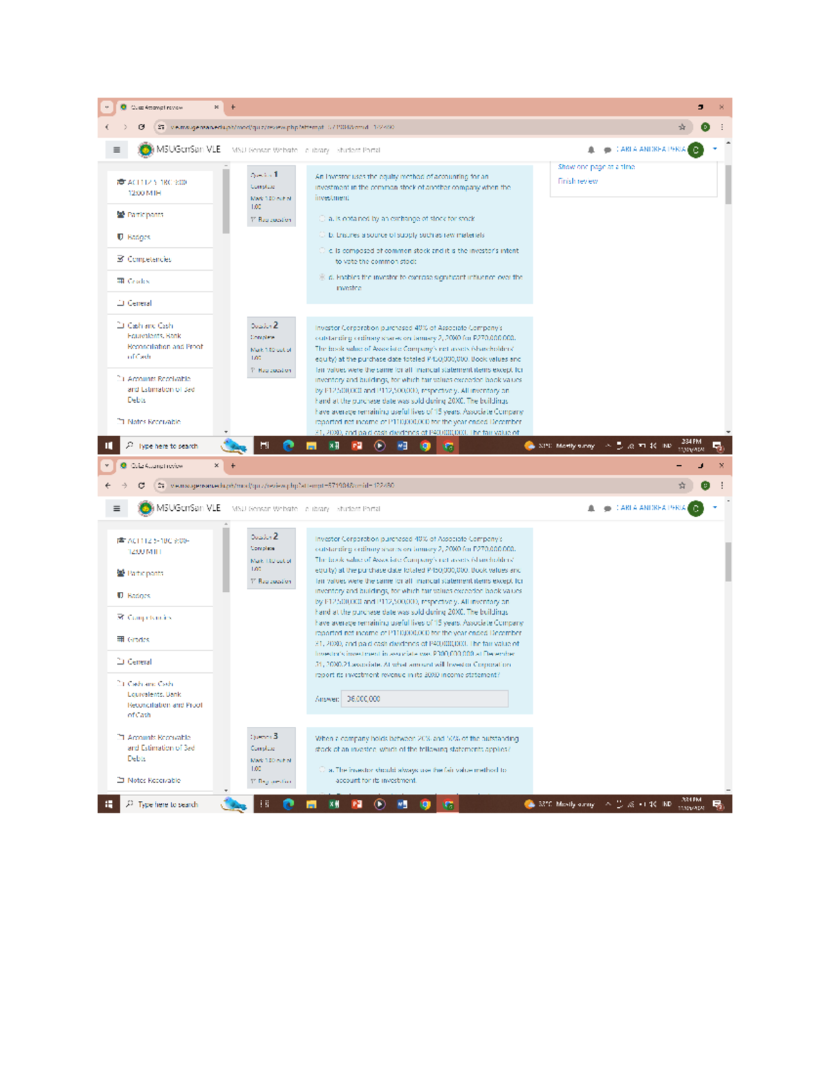 Investment-in-Associate - Quiz: Attempt review MSUGenSan VLE MSU Gensan Website eLibrary Student ...