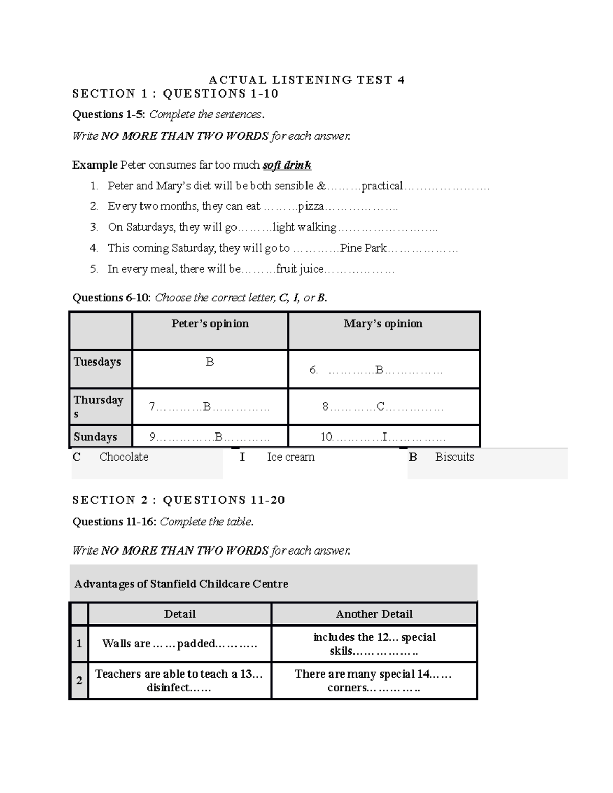 Actual Listening Practice TEST 4 - A C T U A L L I S T E N I N G T E S ...