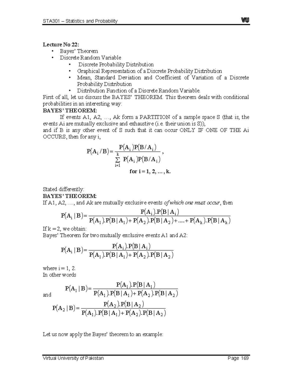 Lecture 22 Good Notes Lecture No 22 Bayes Theorem Discrete Random Variable Discrete