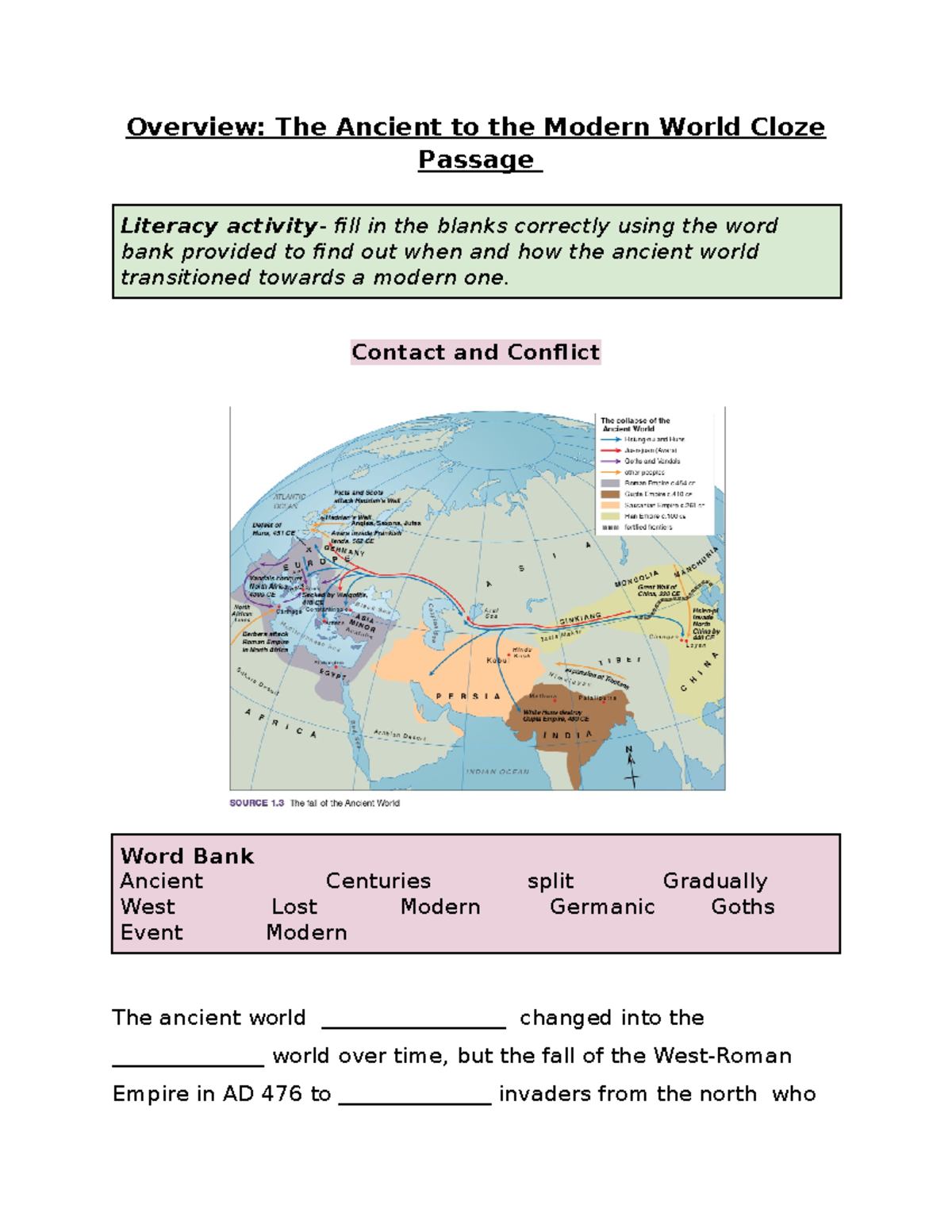 5. Overview Cloze Passage - Overview: The Ancient to the Modern World ...