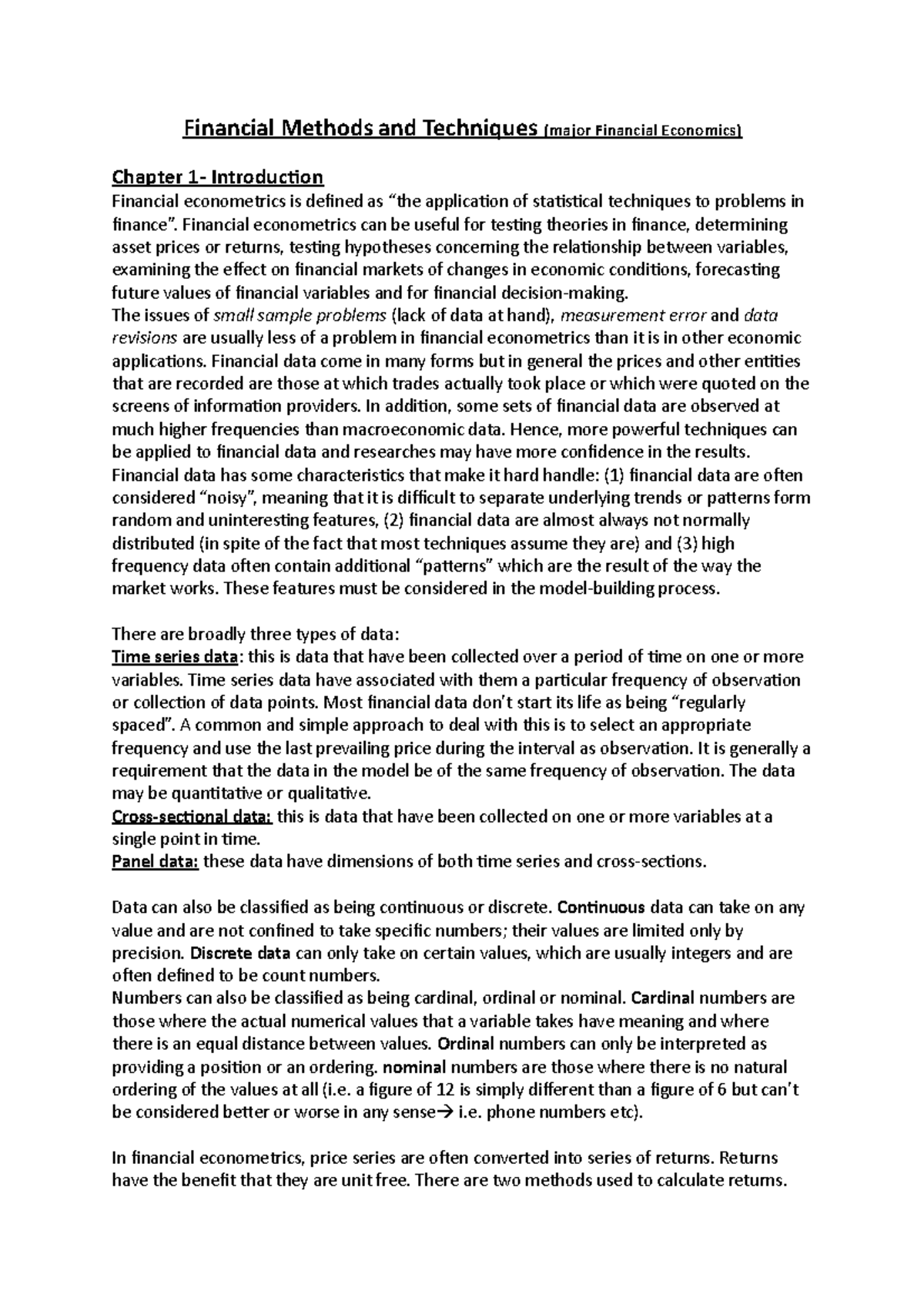 Summary Financial Methods and Techniques - Financial Methods and ...