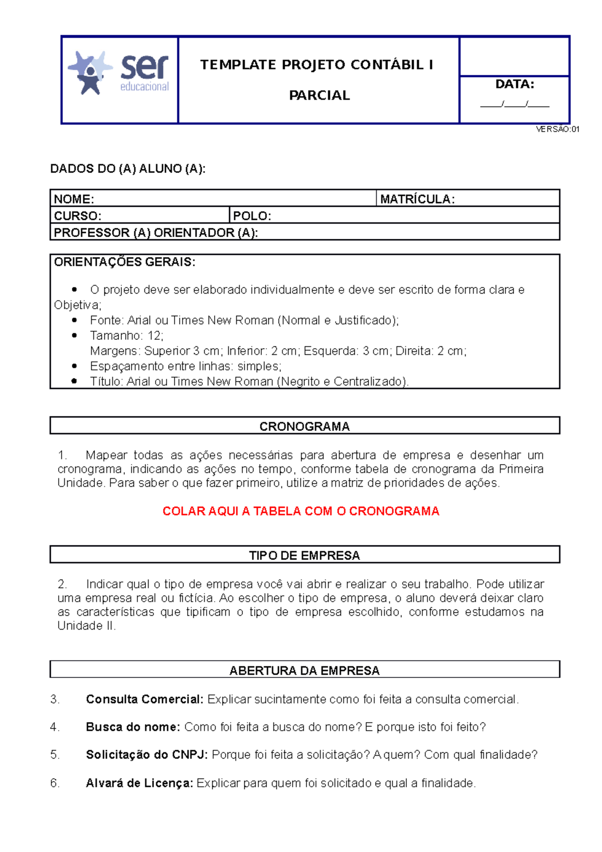 Template - Projeto Contábil I Projeto Parcial - TEMPLATE PROJETO ...