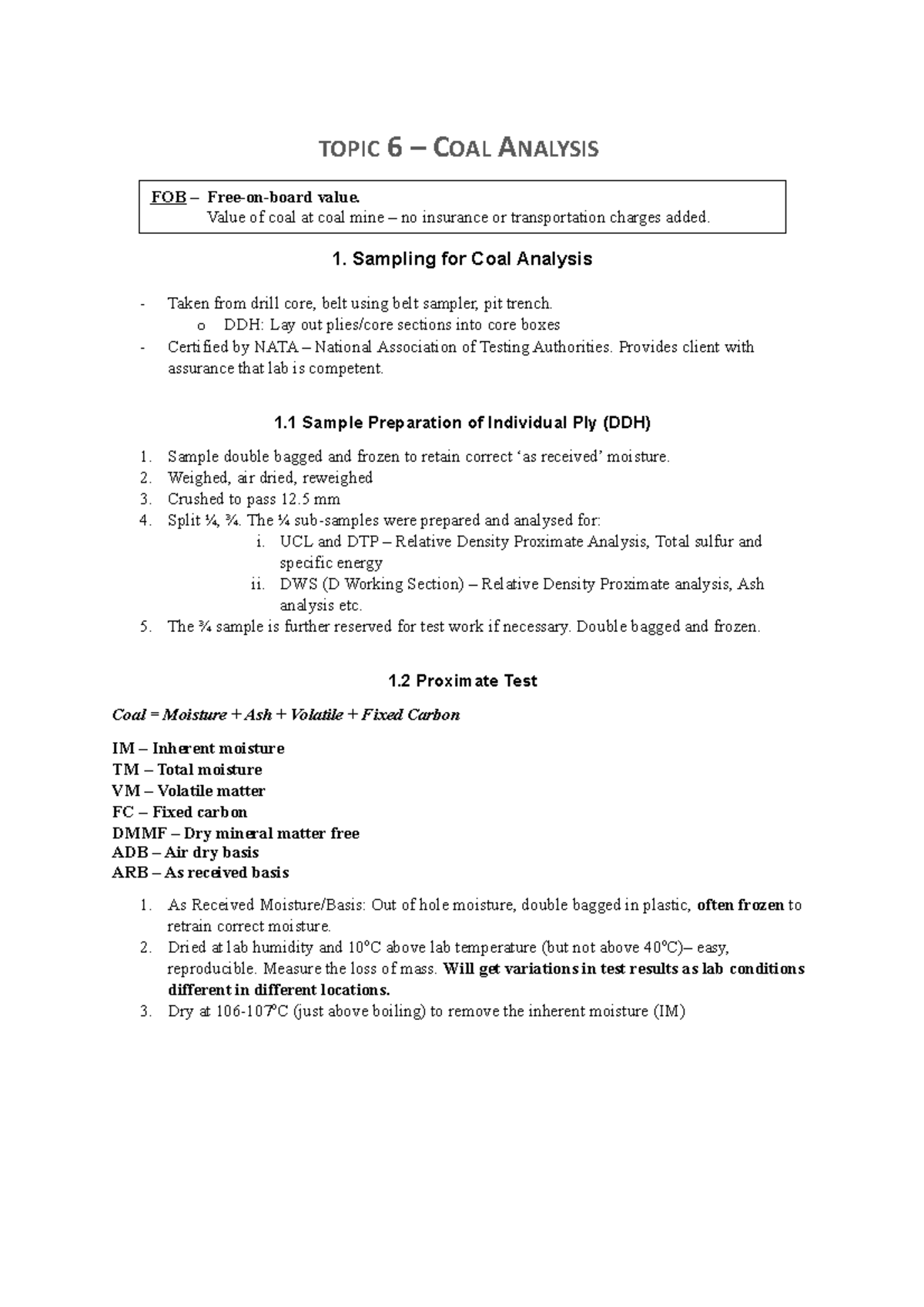 Coal Analysis - TOPIC 6 COAL ANALYSIS FOB value. Value of coal at coal ...