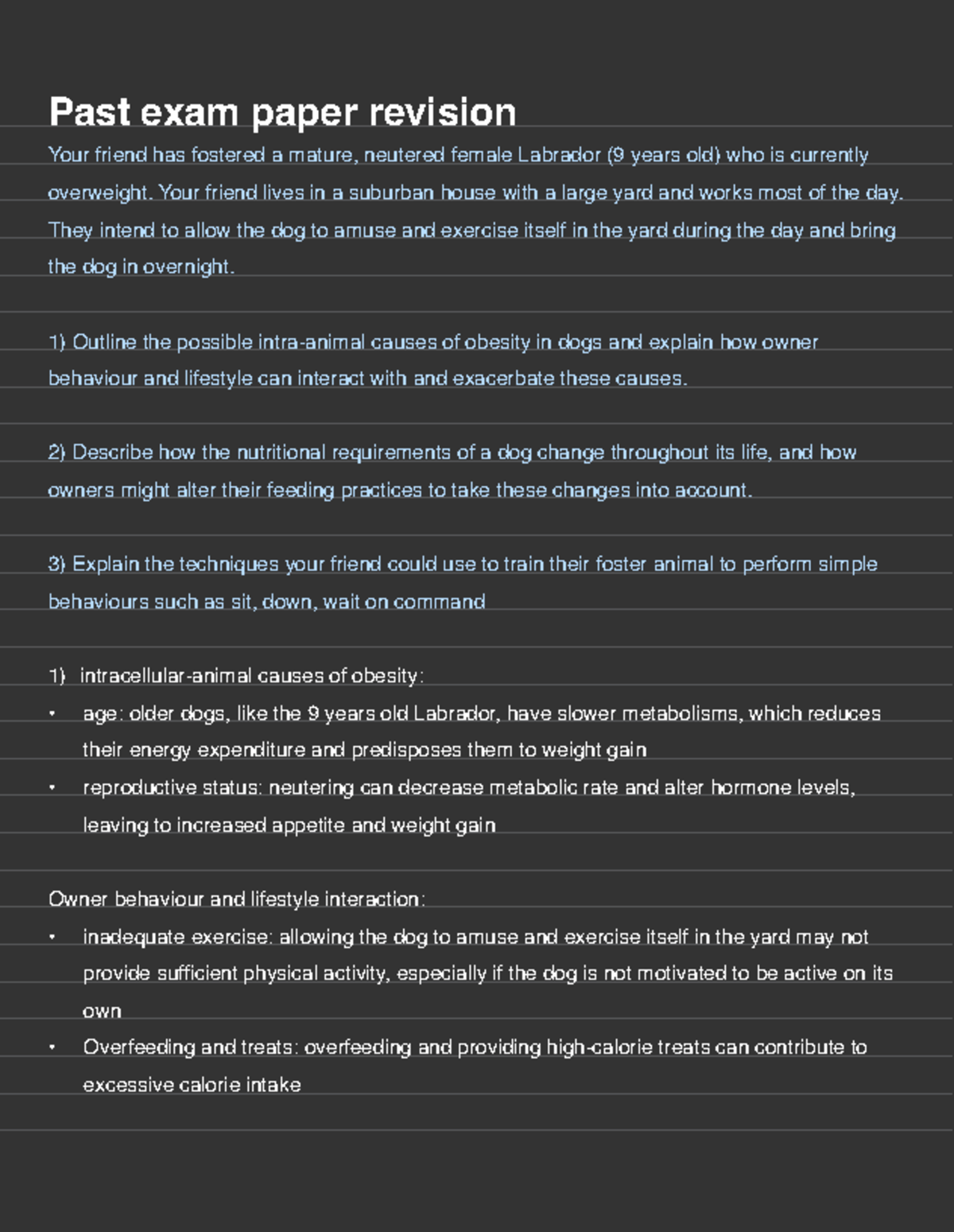 ANSC20005 past exam practice - Past exam paper revision Your friend has ...