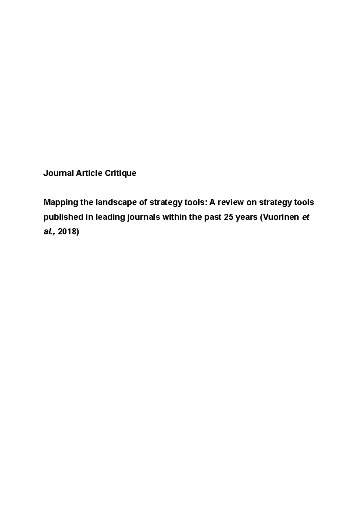 Article Critique - Journal Article Critique Mapping the landscape of ...