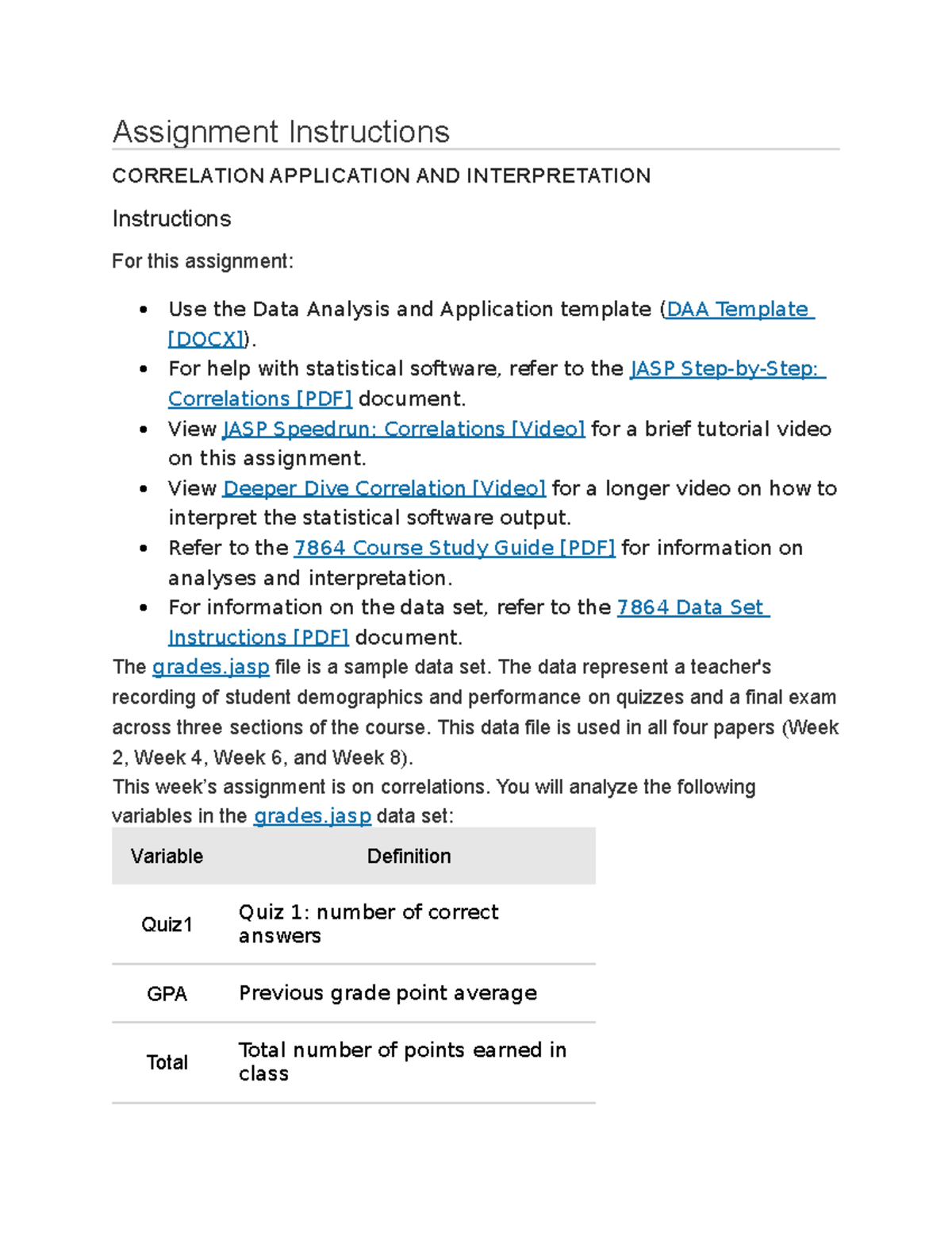 Stats Assignment Instructions - Assignment Instructions CORRELATION ...