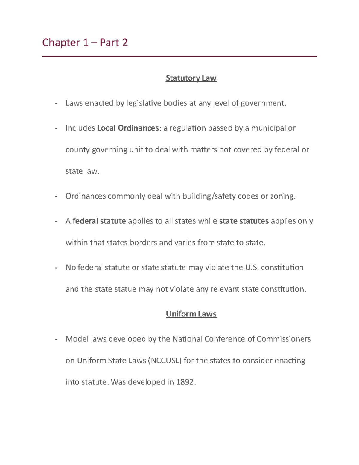 Chapter 1 Part 2 - Law and Legal Reasoning Lecture Notes - Chapter 1 ...