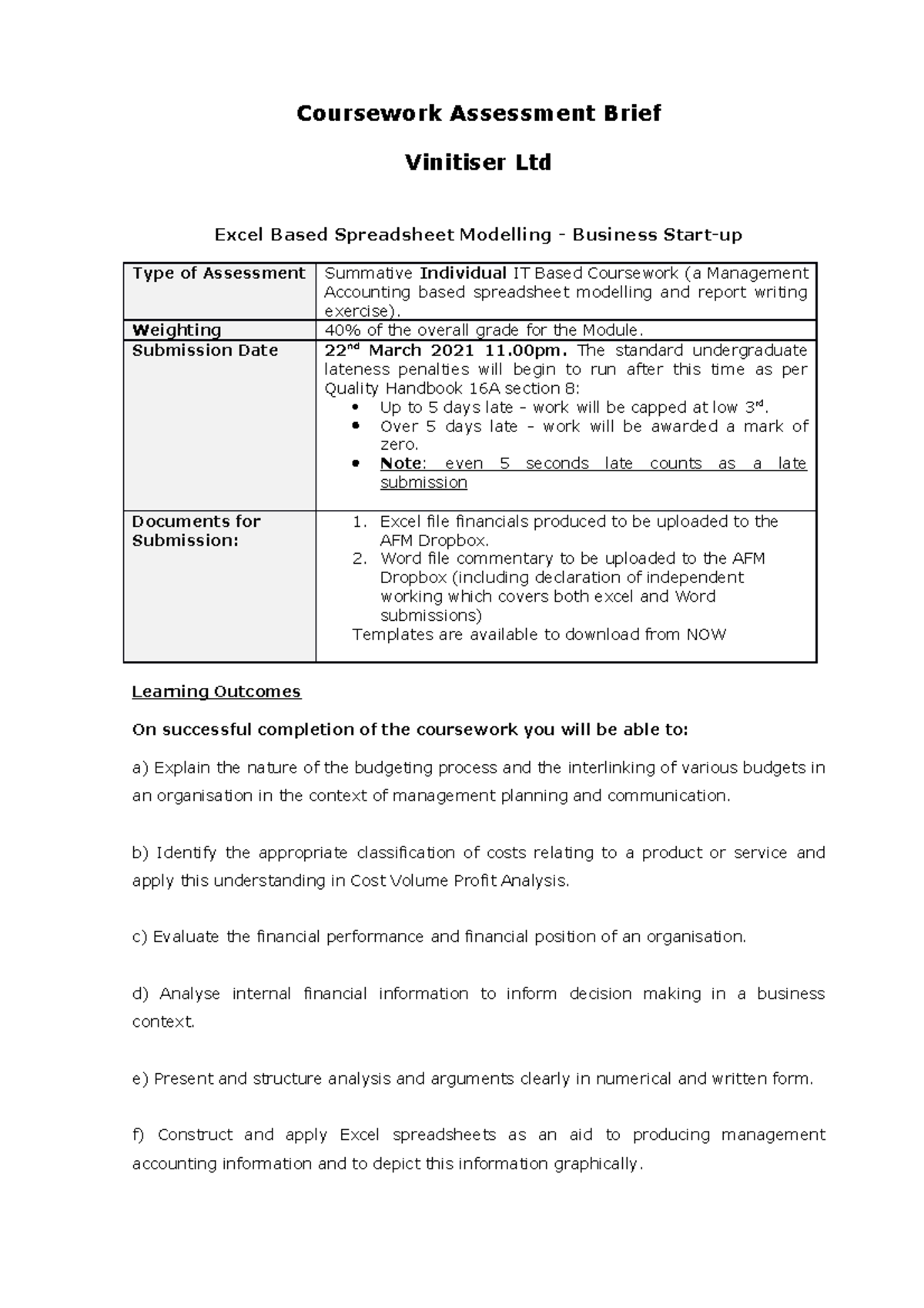 Coursework Brief - NOTES - Coursework Assessment Brief Vinitiser Ltd ...