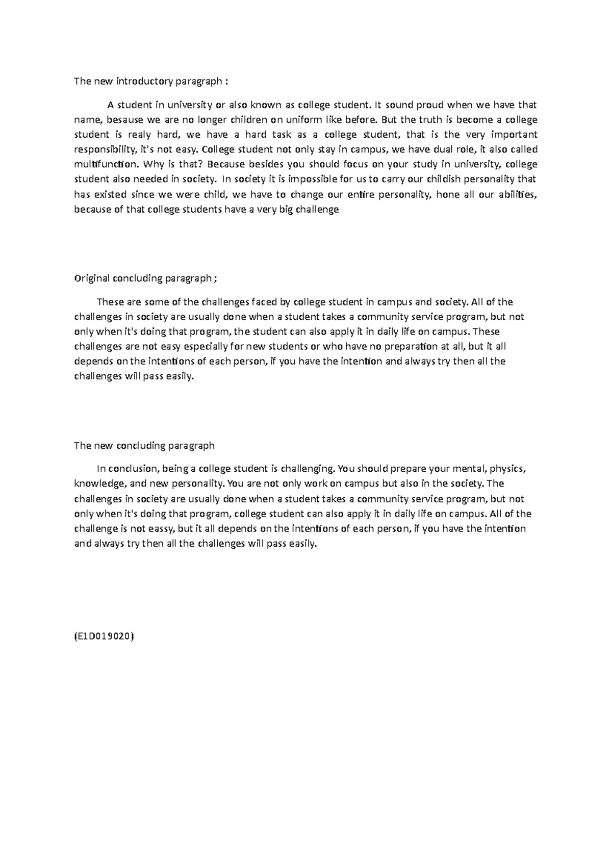 Essay Writing - The new introductory paragraph : A student in ...