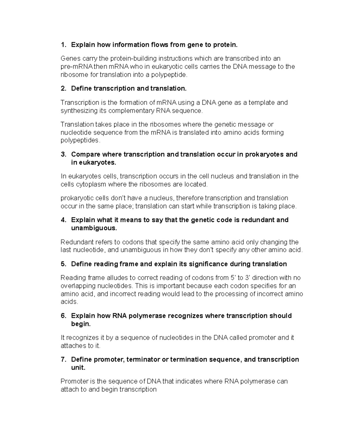 Protein Synthesis Assignment - 1. Explain how information flows from ...
